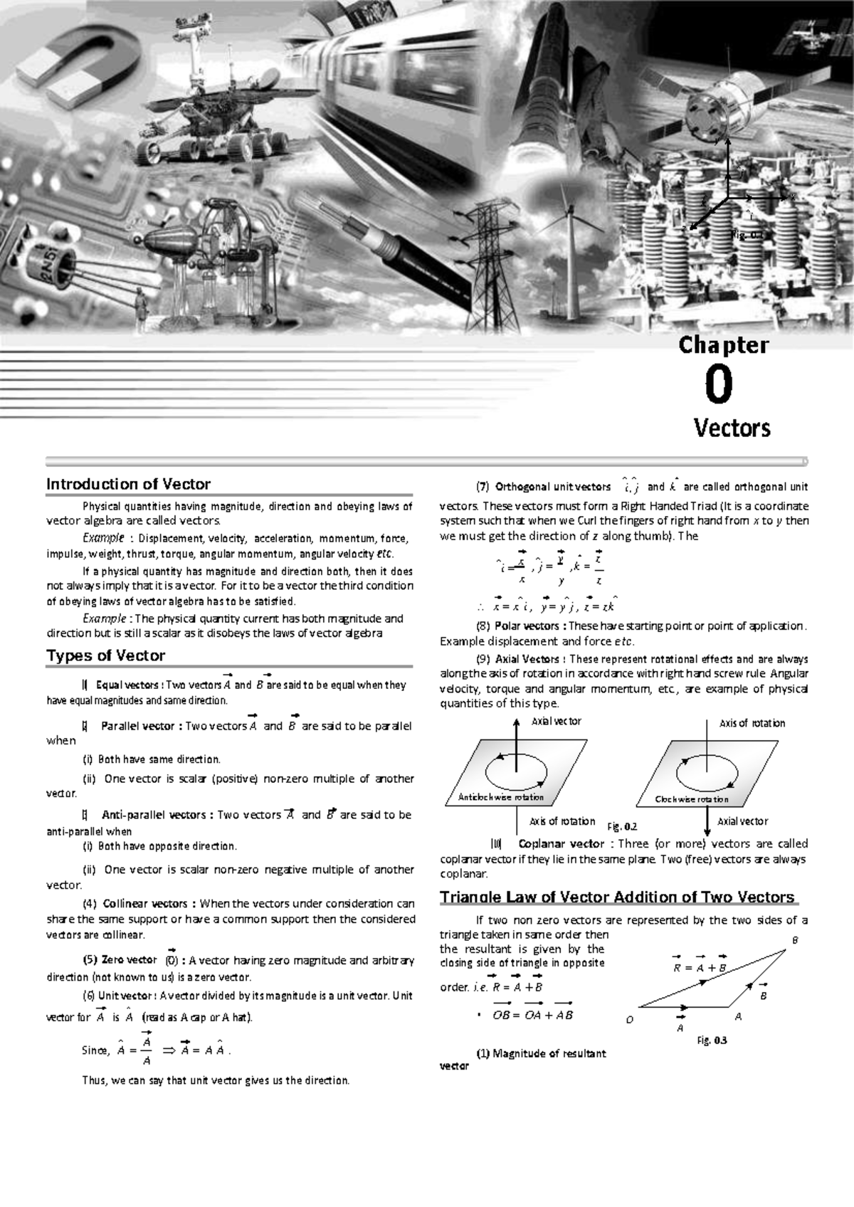 Vectors Physics Notes Y ë J K ë X ë I Z Fig 0 1 Chapter 0 Vectors