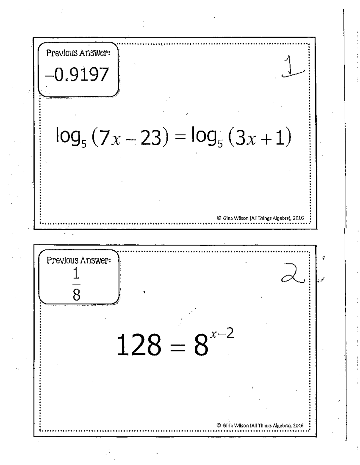 Solve Logarithmic Equations scavenger hunt - problems only - Studocu