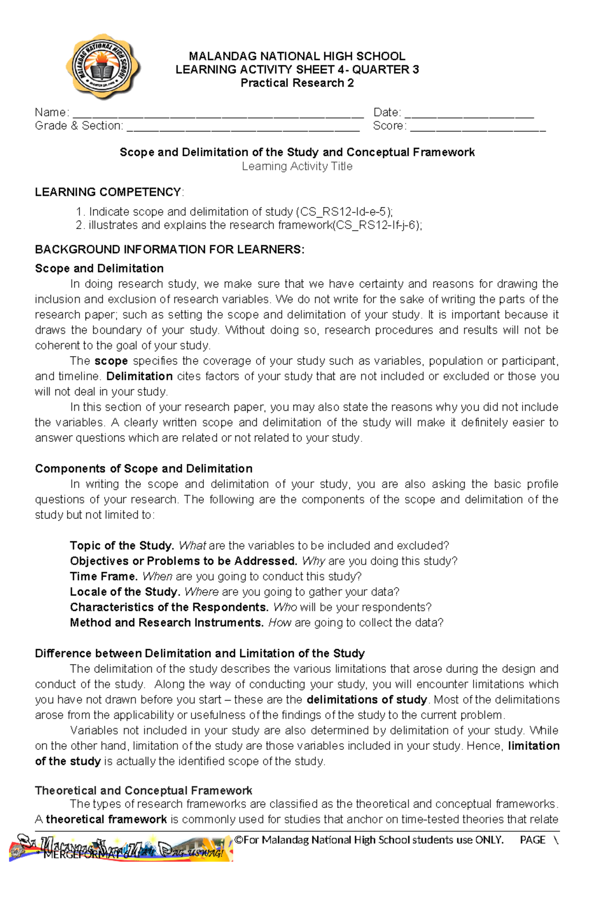 LAS-in-Practical-Research-2 - MALANDAG NATIONAL HIGH SCHOOL LEARNING ...