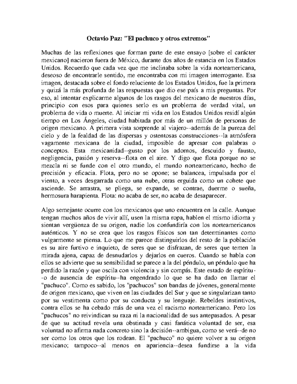 Octavio Paz. El pachuco y otros extremos 114224 - Octavio Paz: "El ...