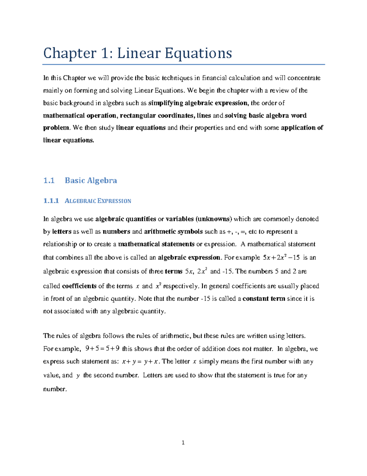 FM101 Ch 1 Linear Equations - Chapter 1: Linear Equations In this ...