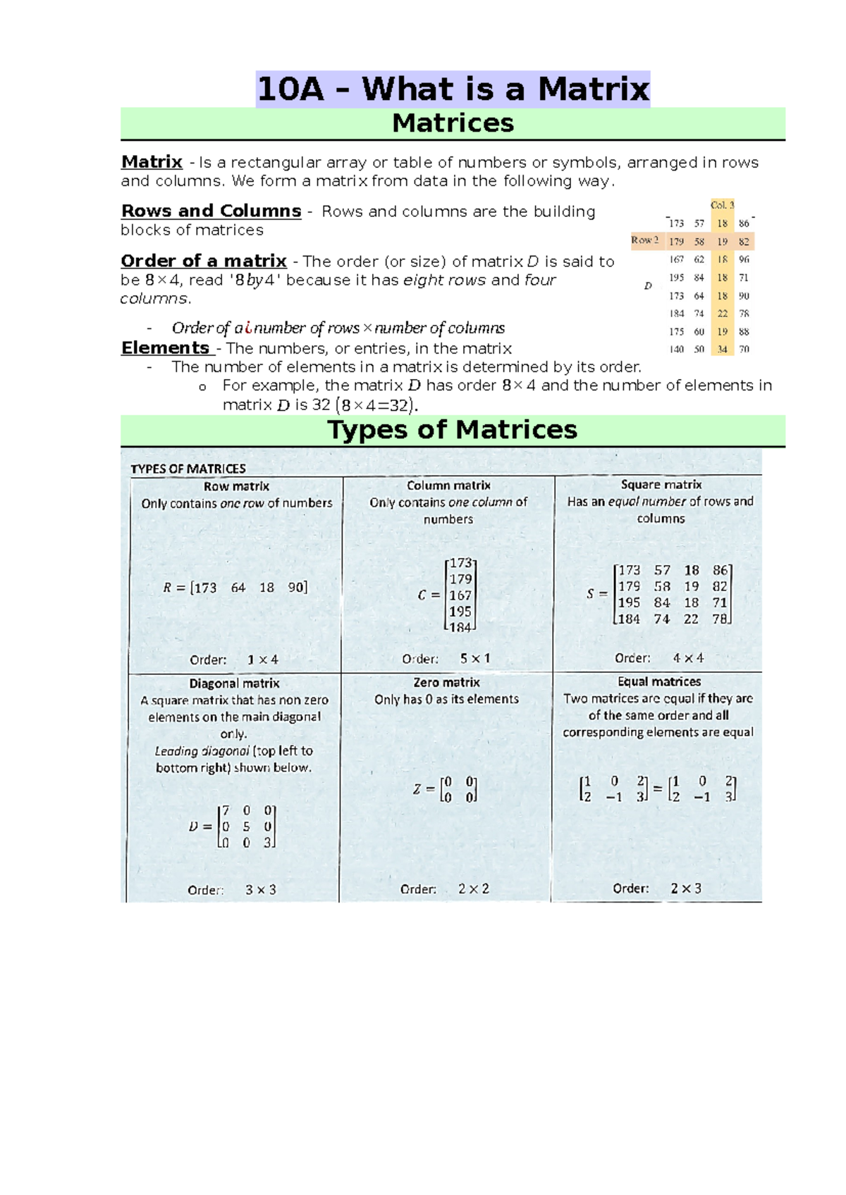 Reference book - Matrices - 10A – What is a Matrix Matrices Matrix - Is ...