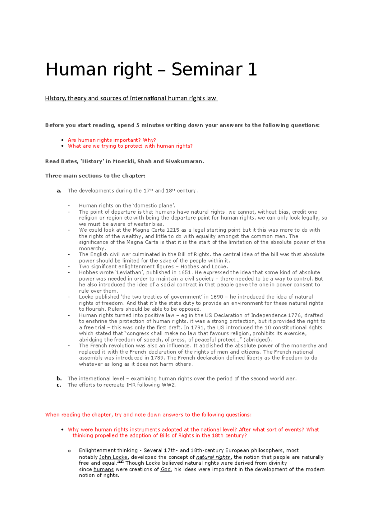 Seminar 1 - intro, history and sources of IHR - Human right – Seminar 1 ...