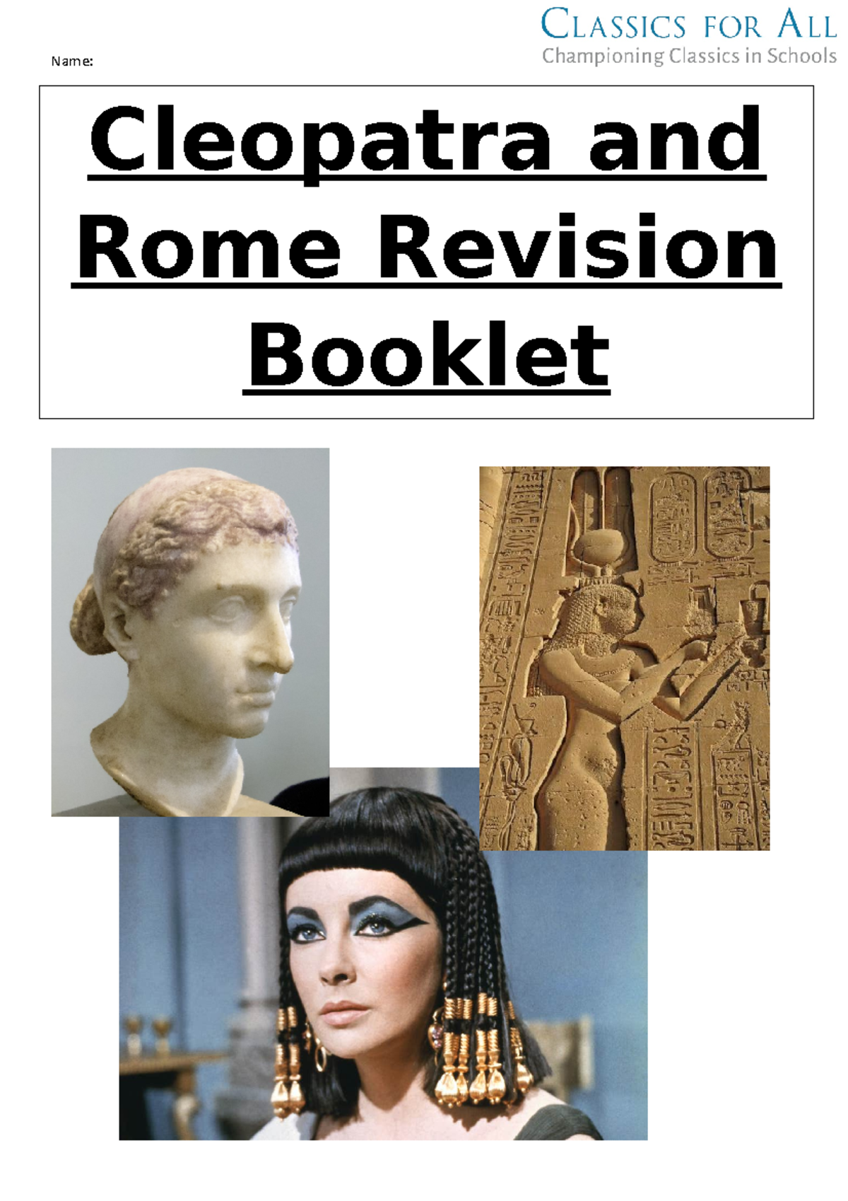 Cleopatra - revision booklet 2 - Cleopatra and Rome Revision Booklet ...