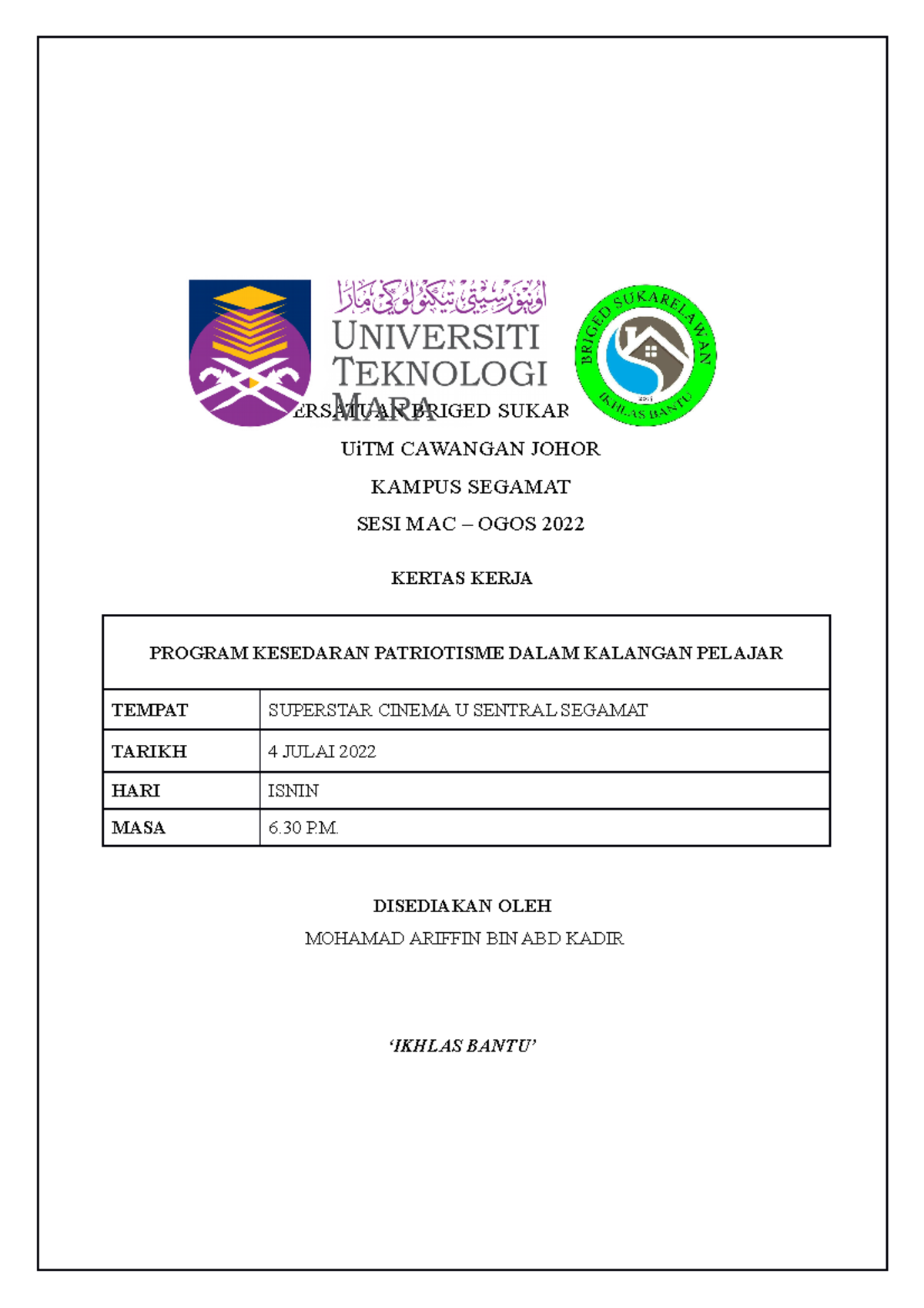 Paperwork MAT Kilau - contoh kertas kerja - PERSATUAN BRIGED ...