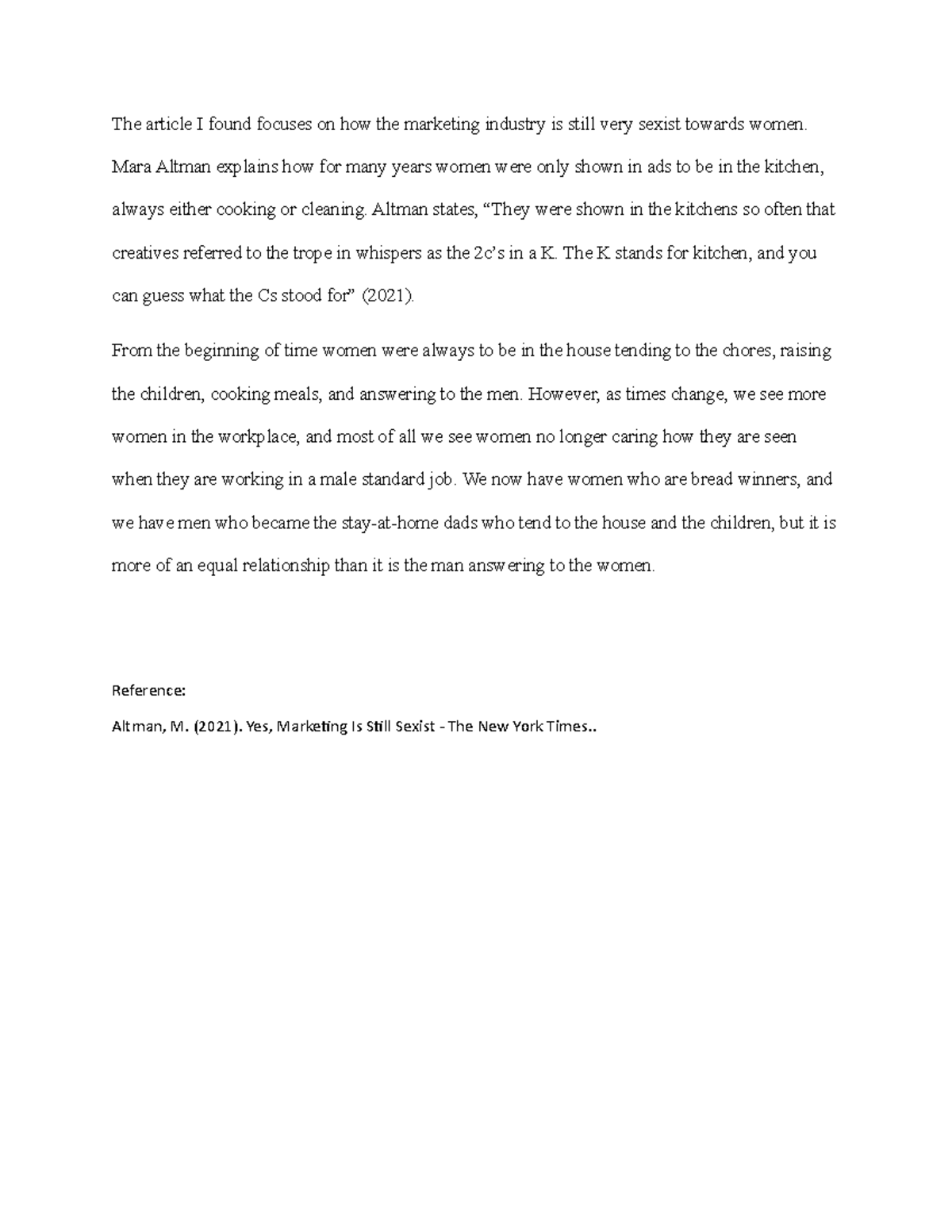 4-2 Journal Experience with Gender Archetypes - The article I found ...