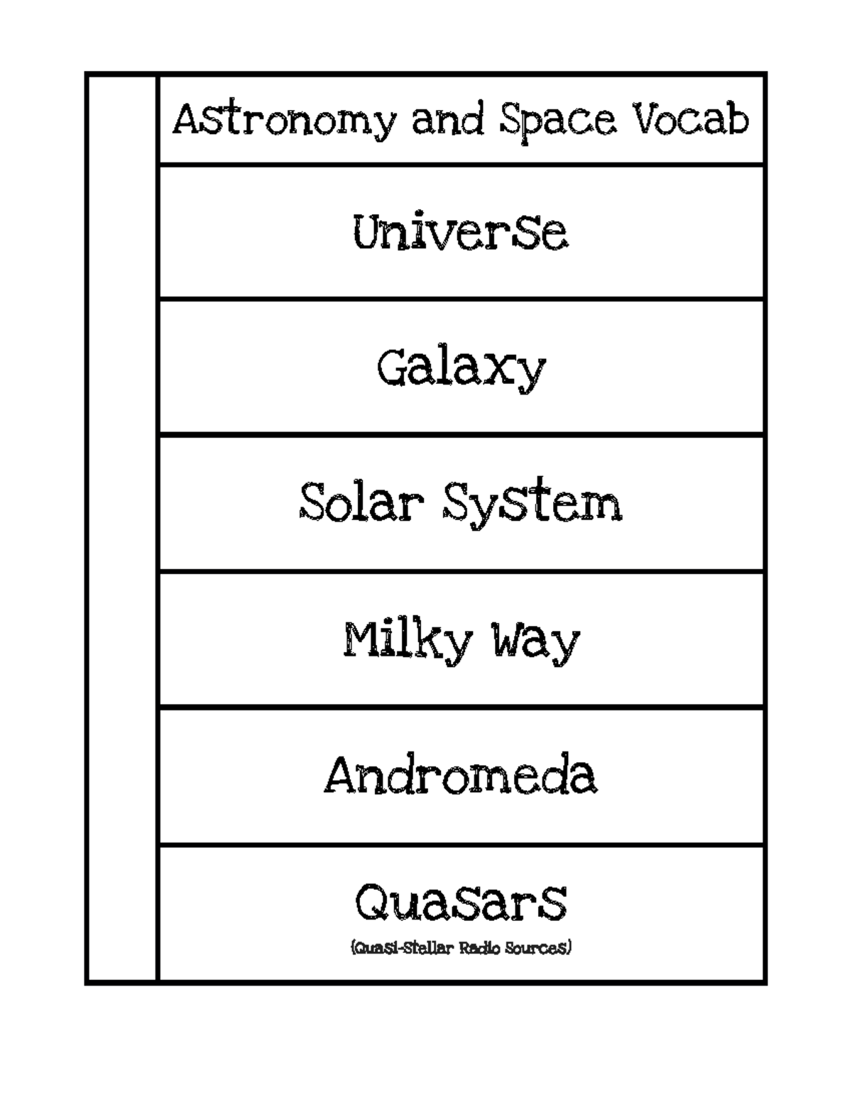 Interactive Notebook Definitions - Astronomy and Space Vocab Universe ...