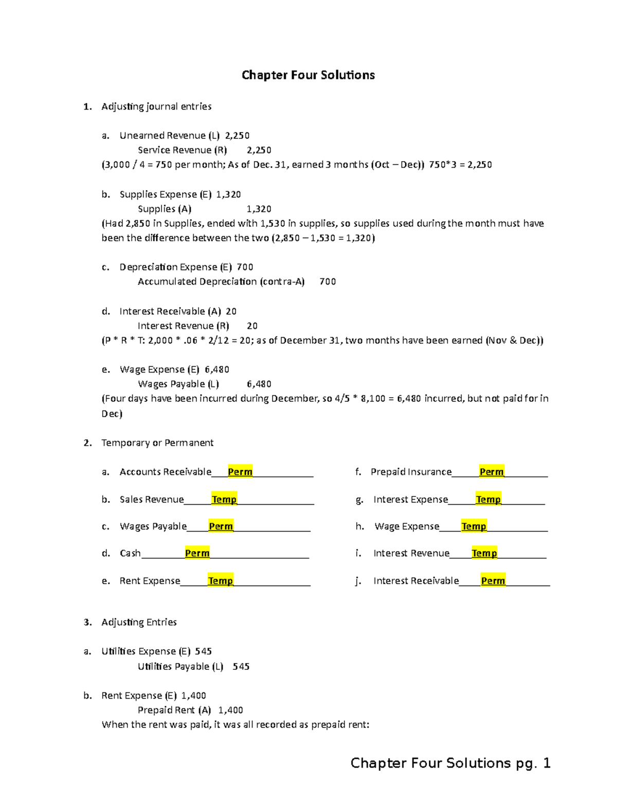 Additional Problems Chapter Four - Solutions - Updated - Chapter Four Solutions Adjusting ...