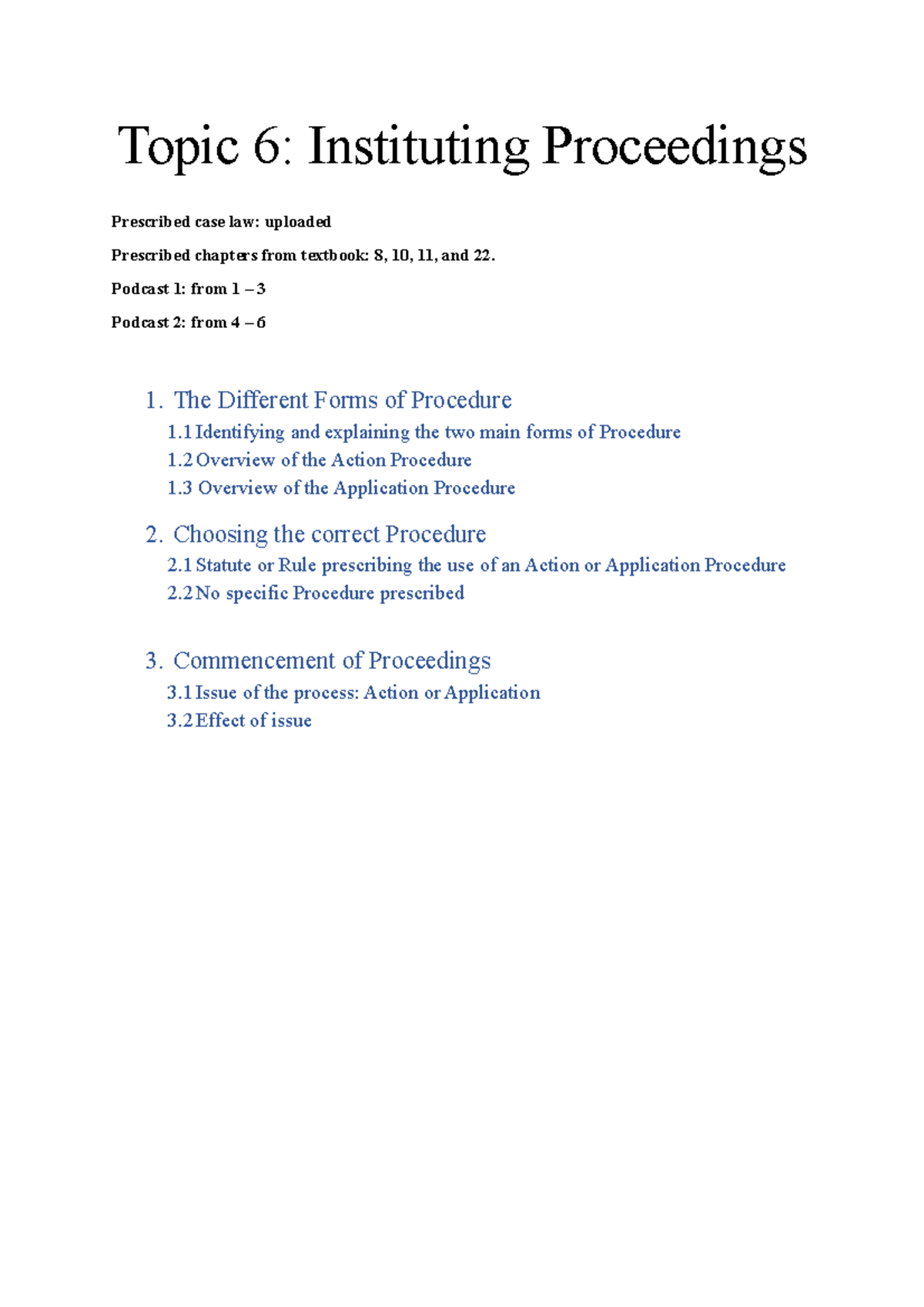 Topic 6 Instituting Proceedings - CIV302 - UWC - Studocu