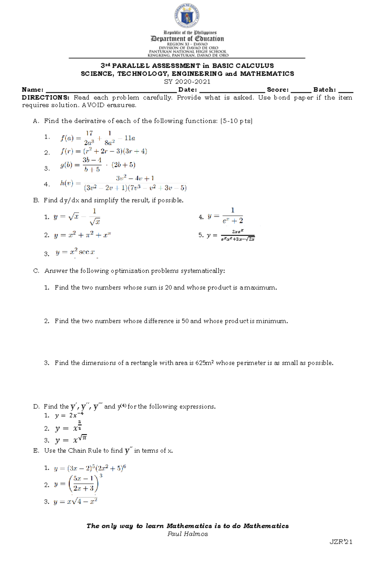 3rd- Parallel- Assessment-in-Ba Ca L - 3 rd PARALLEL ASSESSMENT in ...