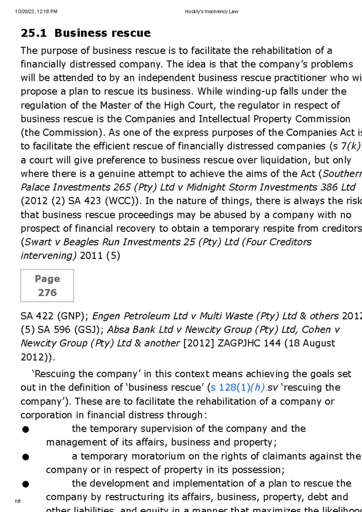Hockly's Insolvency Law Business Rescue - • • • 25 Business rescue The ...