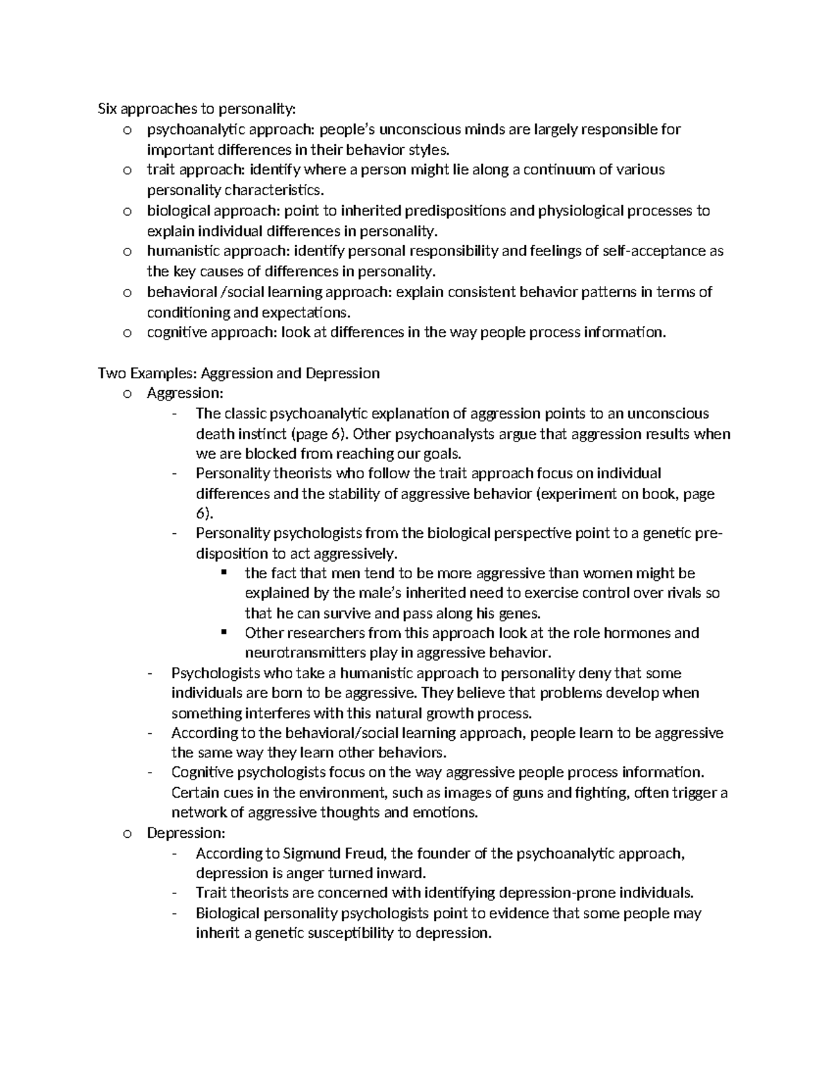 Six approaches to personality - o trait approach: identify where a ...