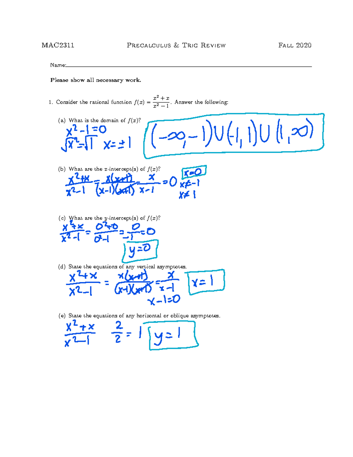 Success Assignment 1 - Precalculus and Trig Review - MAC2311 ...