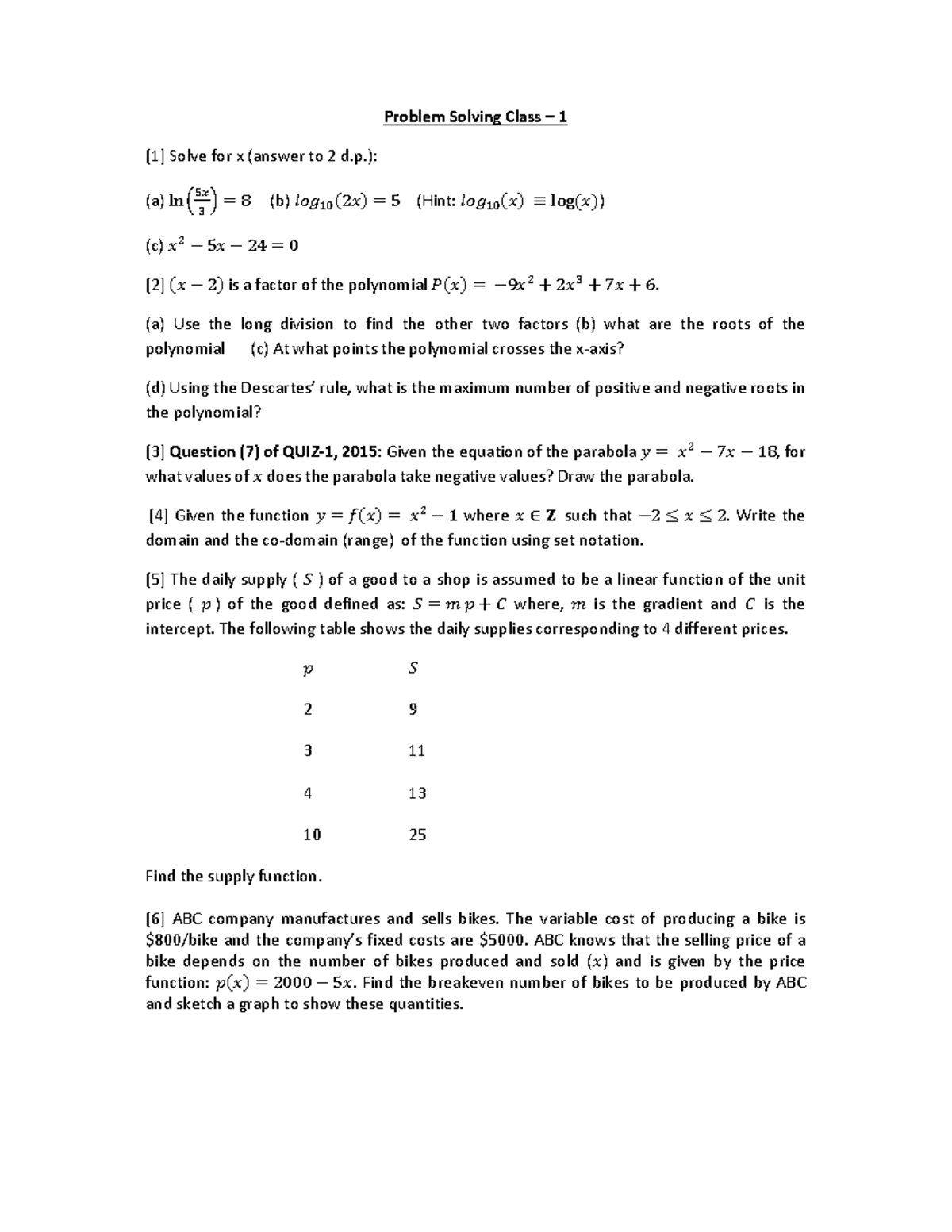 FINC102 Problem Solving Class - 1, 2020 - Problem Solving Class – 1 [1 ...