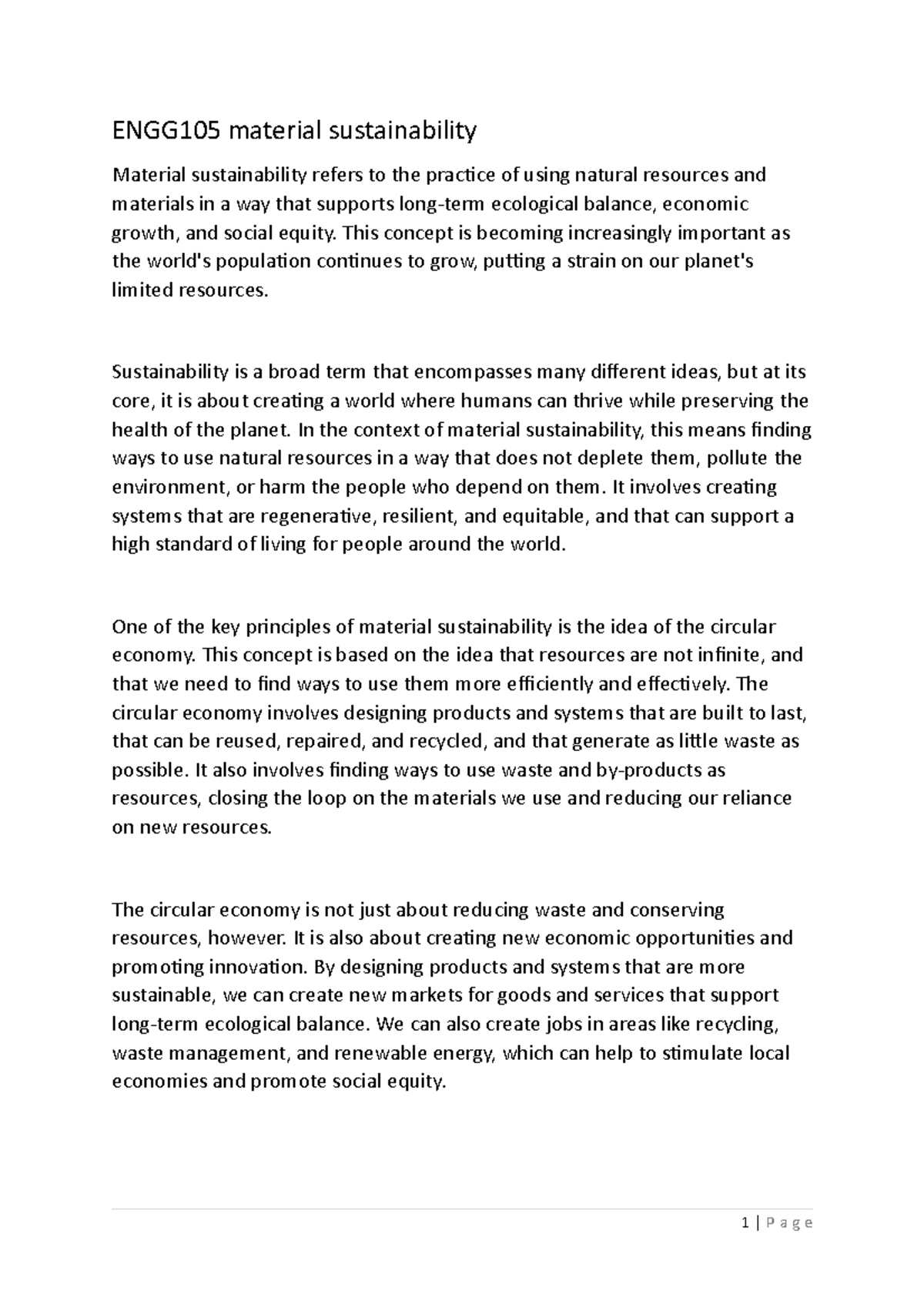 ENGG105 material sustainability - ENGG105 material sustainability ...