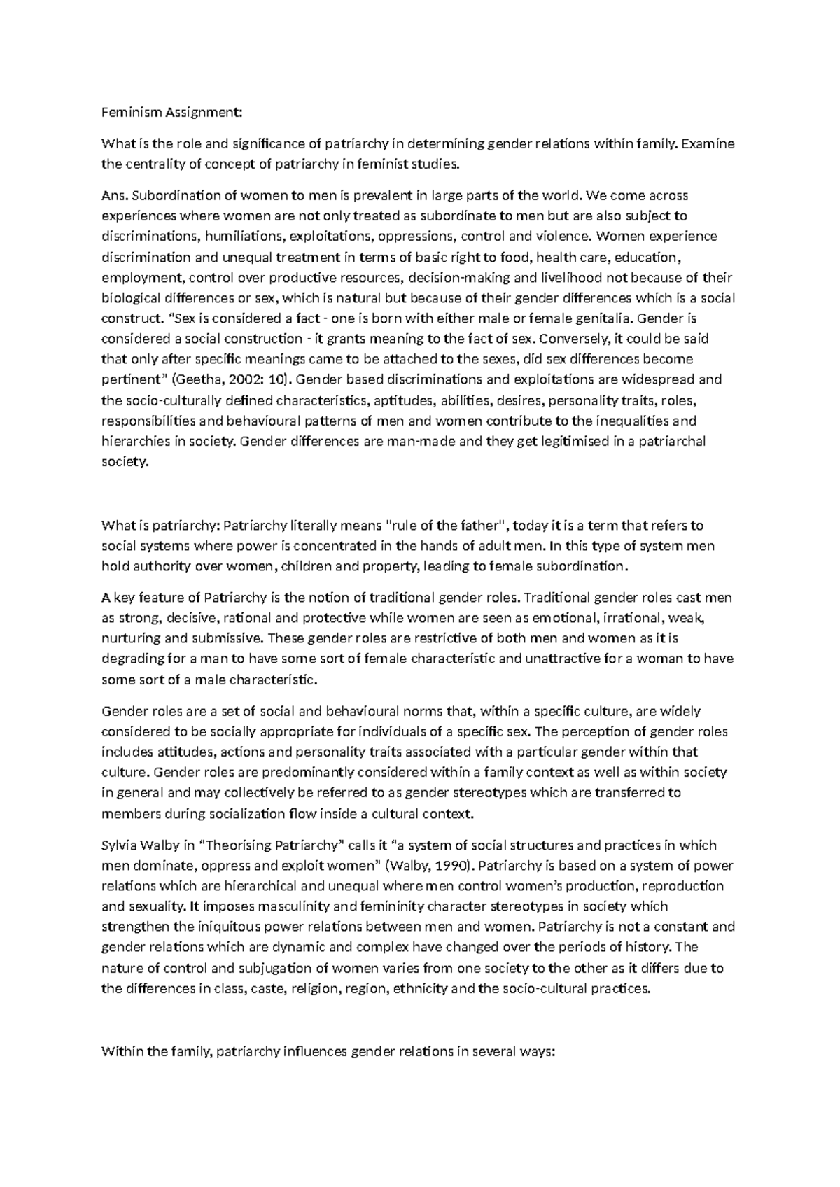 Feminism Assignment - Feminism Assignment: What is the role and ...