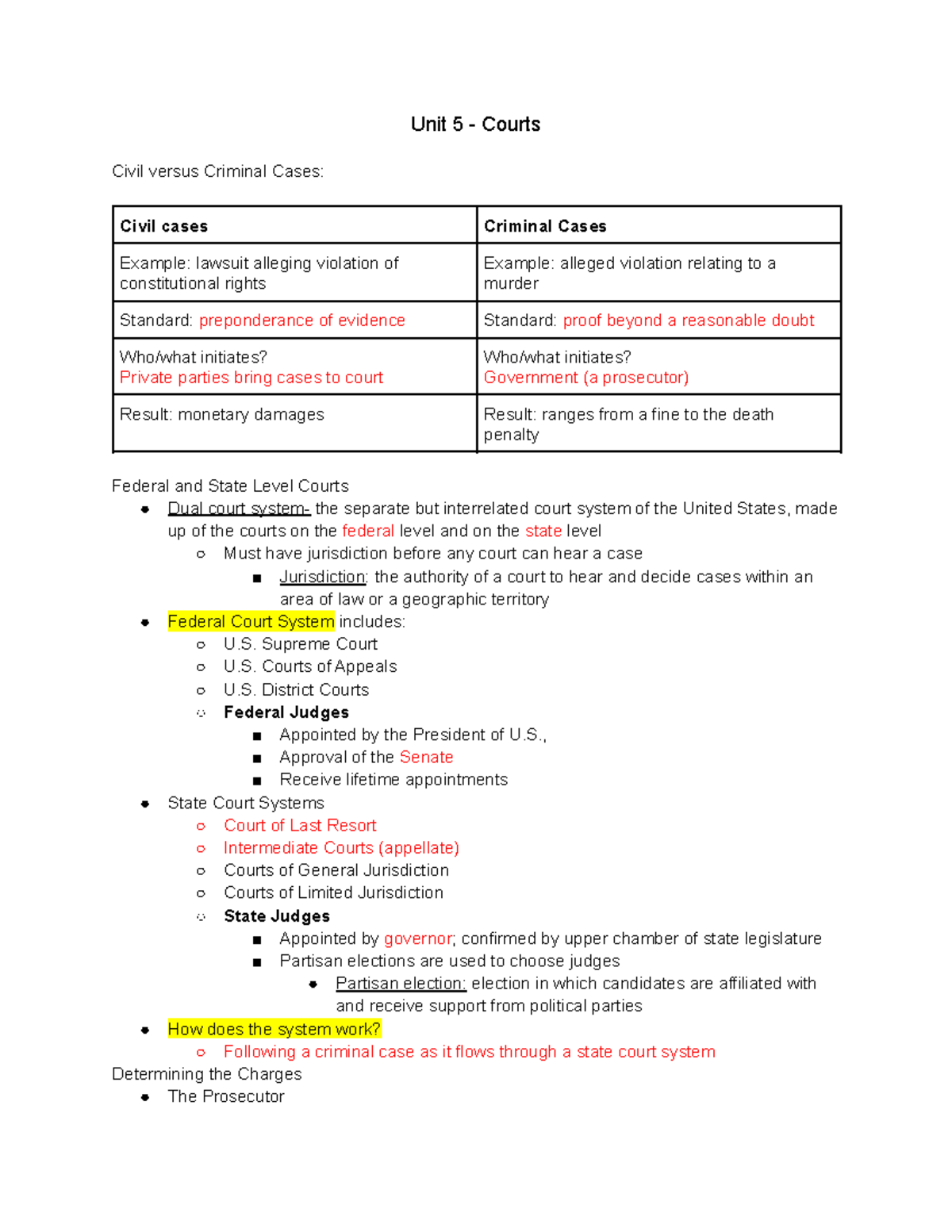 Courts: Civil vs Criminal Cases Federal and State Court Systems Bail ...