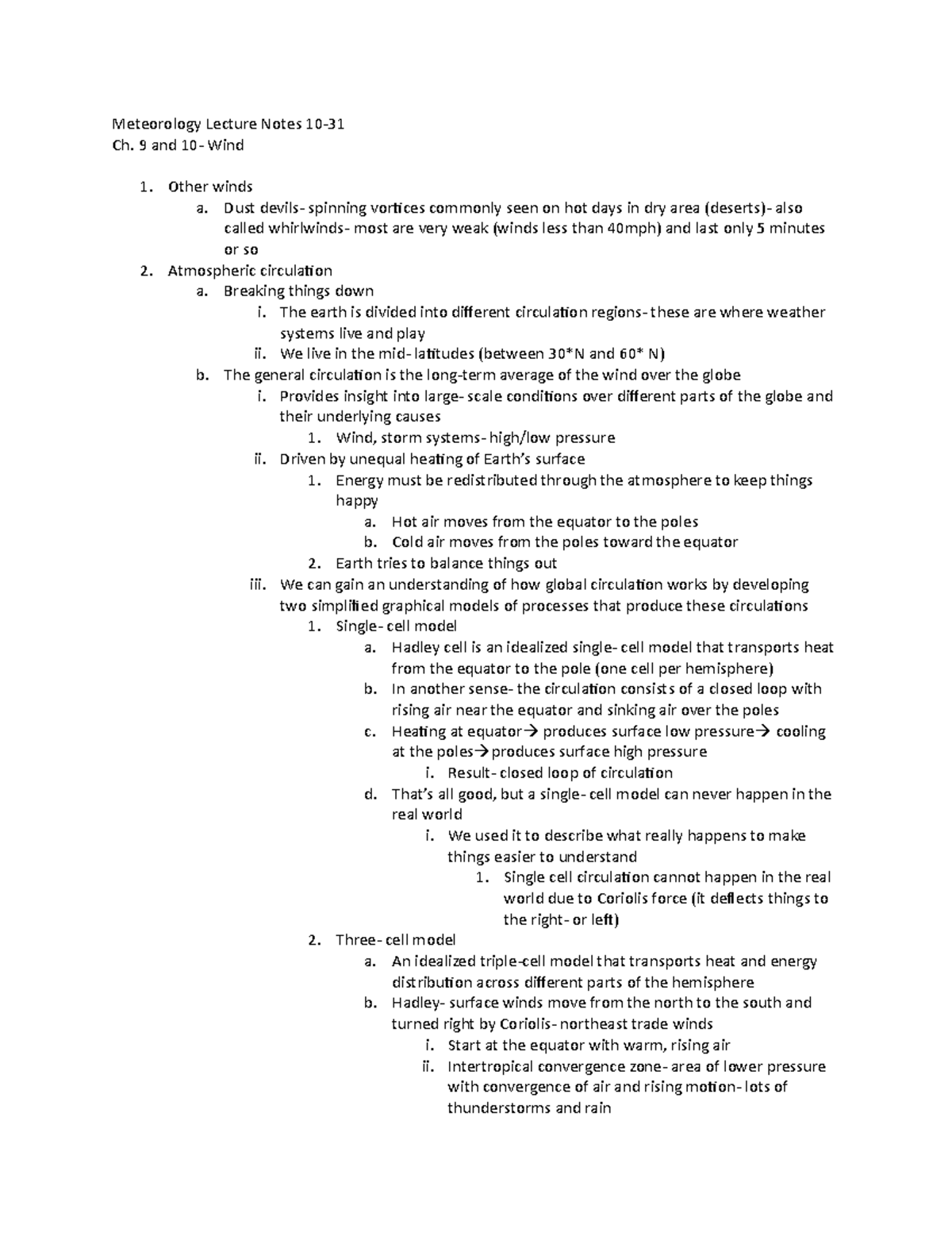 Meteorology Lecture Notes 10-31 - 9 and 10- Wind 1. Other winds a. Dust ...