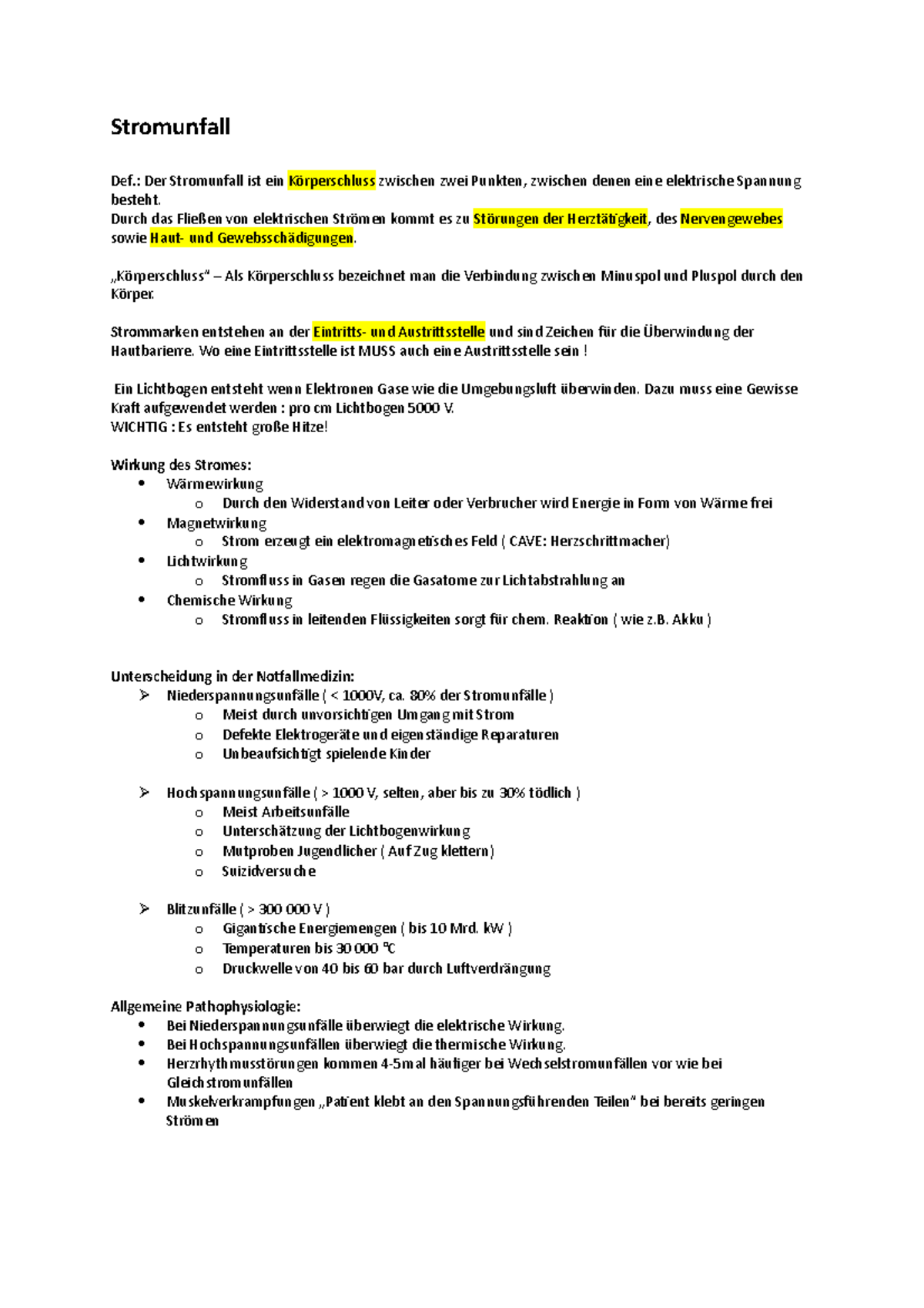 Elektrounfall - Stromunfall - Stromunfall Def.: Der Stromunfall ist ein ...