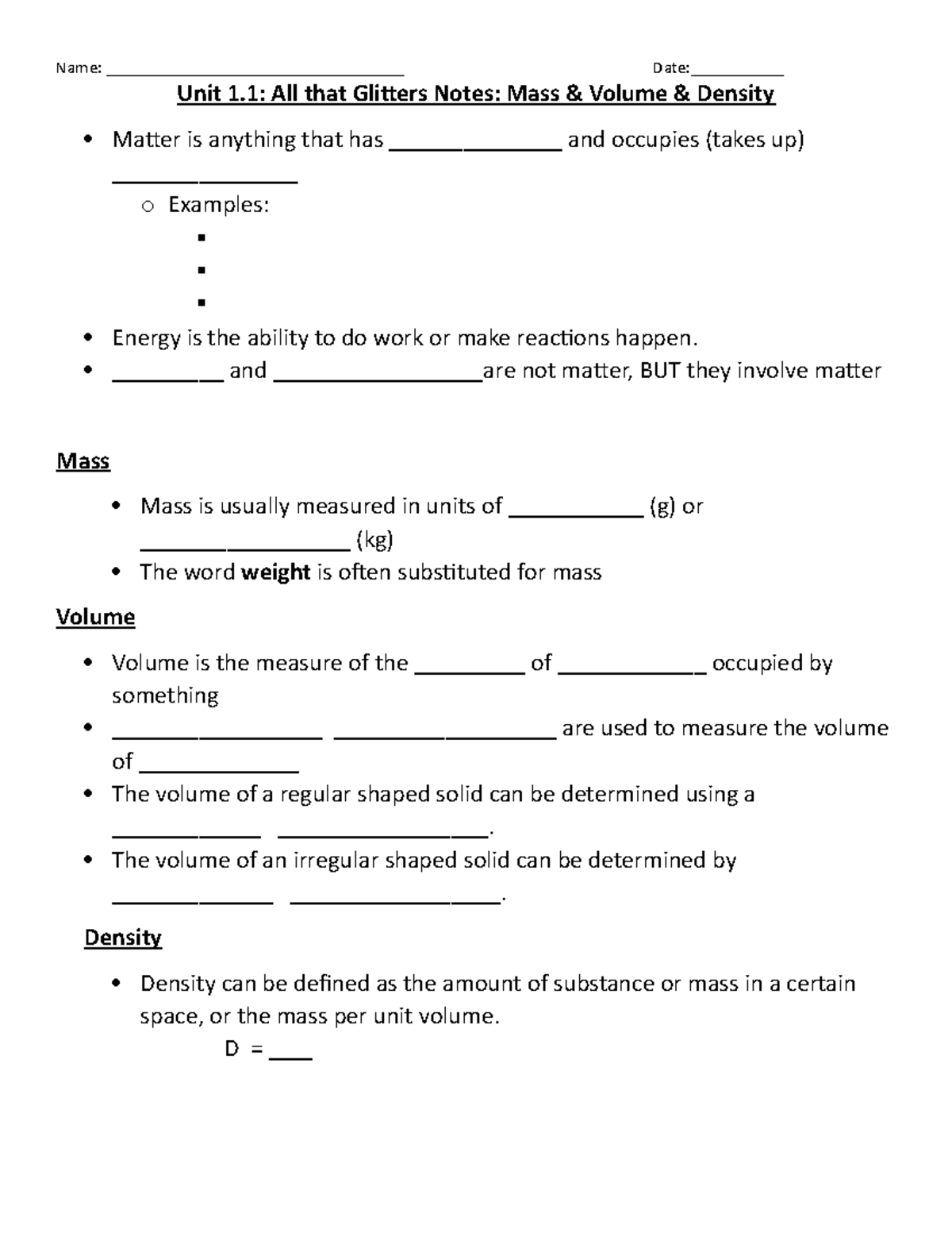 1.1 All that Glitters Notes - Name ...