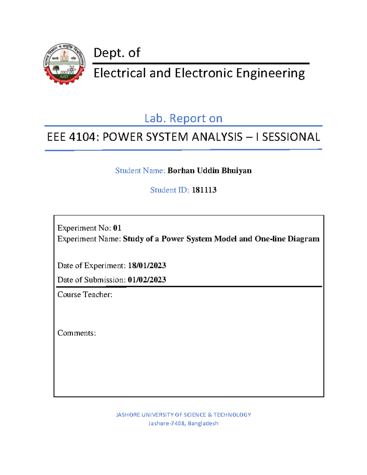 Report 1 - Study of a Power System Model and One-line Diagram - Dept ...