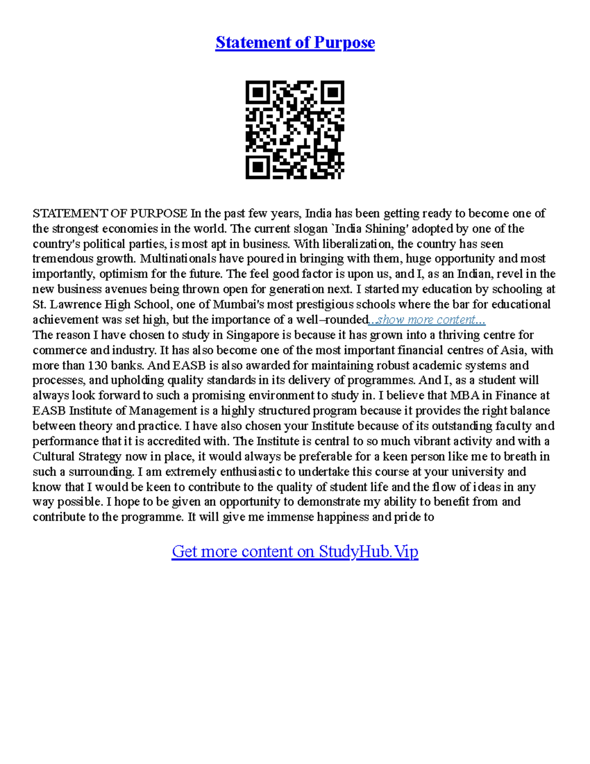 Essay Statement Of Purpose - Statement of Purpose STATEMENT OF PURPOSE ...