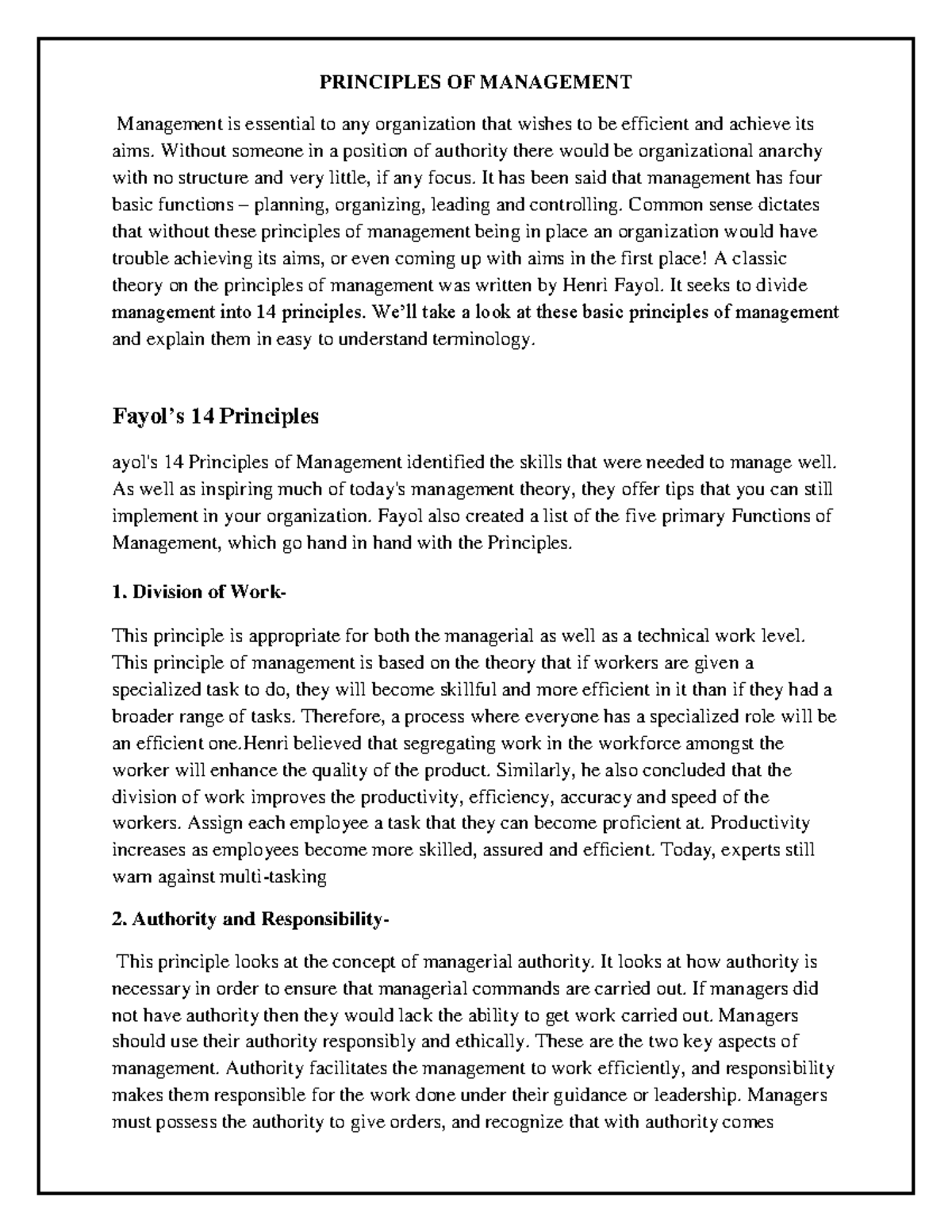 Principles of management (MCOM I) - PRINCIPLES OF MANAGEMENT Management ...