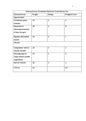 Written Assign #4 EFE Matrix Template -1 - Business Strategy and Policy ...