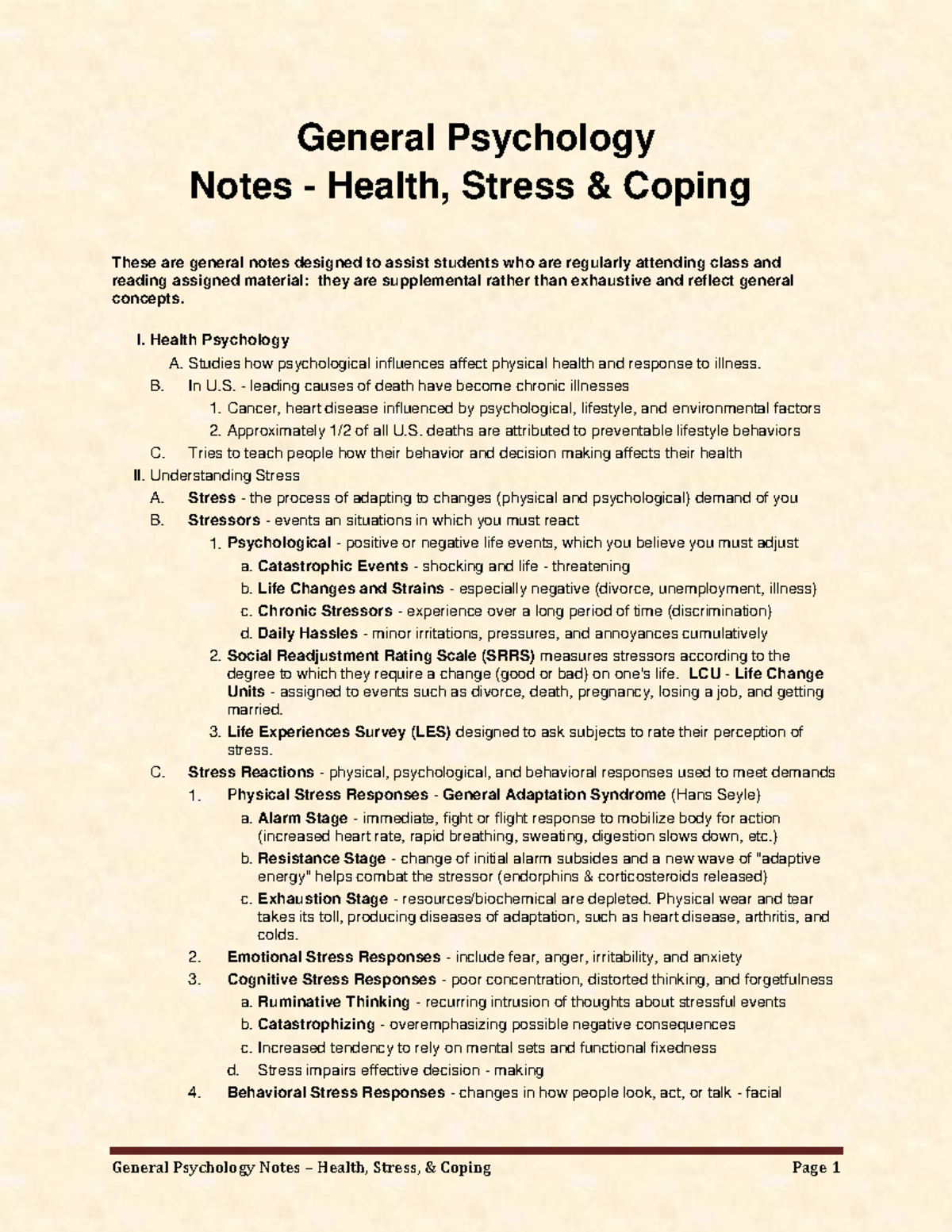 Health, Stress & Coping - General Psychology Notes - Health, Stress ...