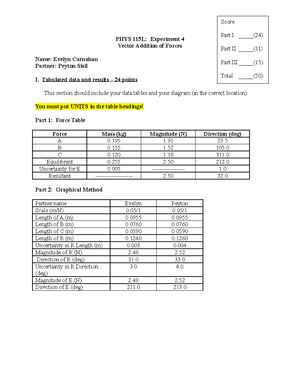 Lab Report 2 - Dr. Baltz-Knorr - PHYS 115L: Experiment 2 Data Collection and Analysis Name ...