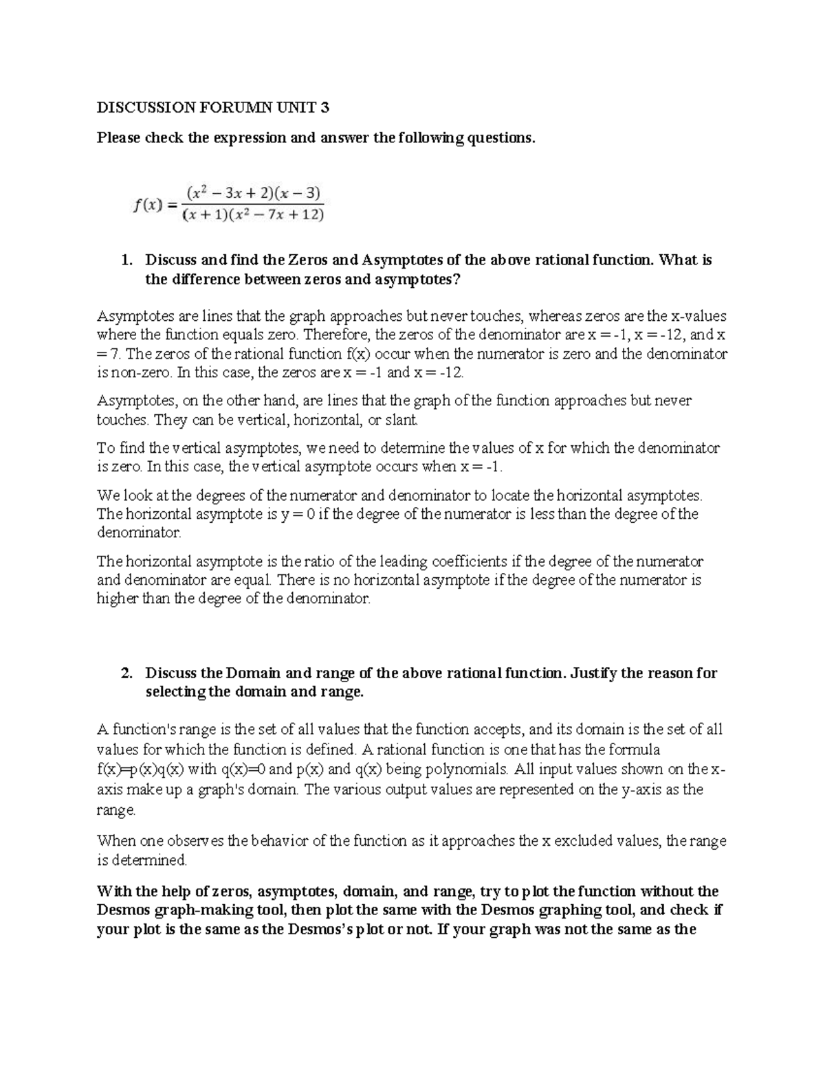 Discussion Forumn UNIT 3 - DISCUSSION FORUMN UNIT 3 Please check the ...