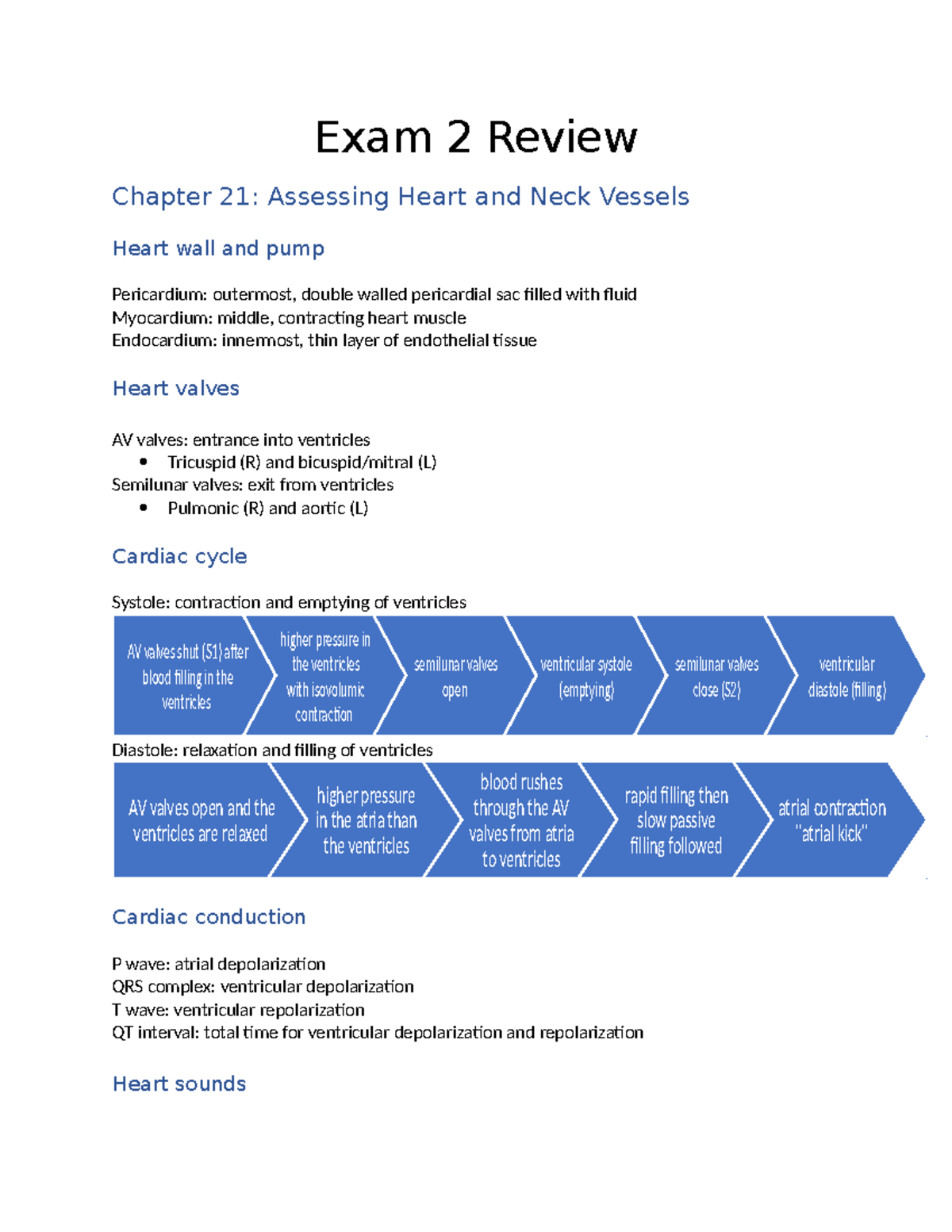Assessment exam2 review - Exam 2 Review Chapter 21: Assessing Heart and Neck Vessels Heart wall ...