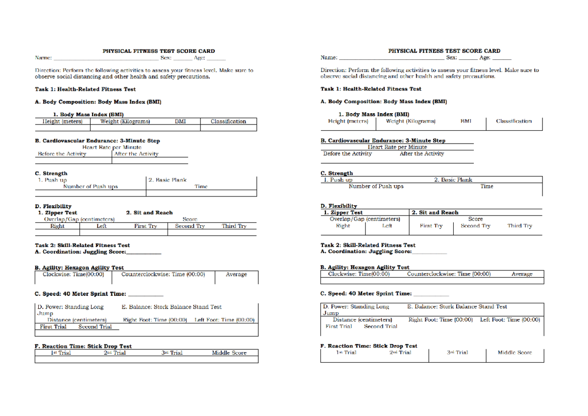 Physical- Fitness-TEST- Score-CARD - Physical Education 11 - Studocu