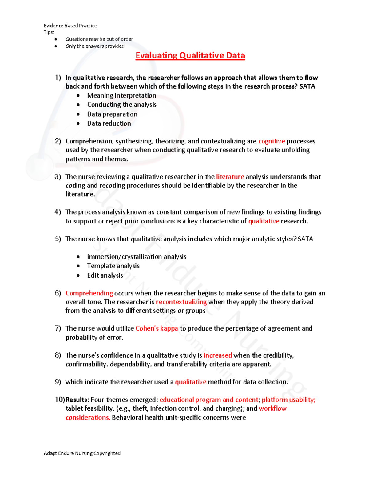 Evaluating Qualitative Data - Evidence Based Practice Tips: - Questions ...