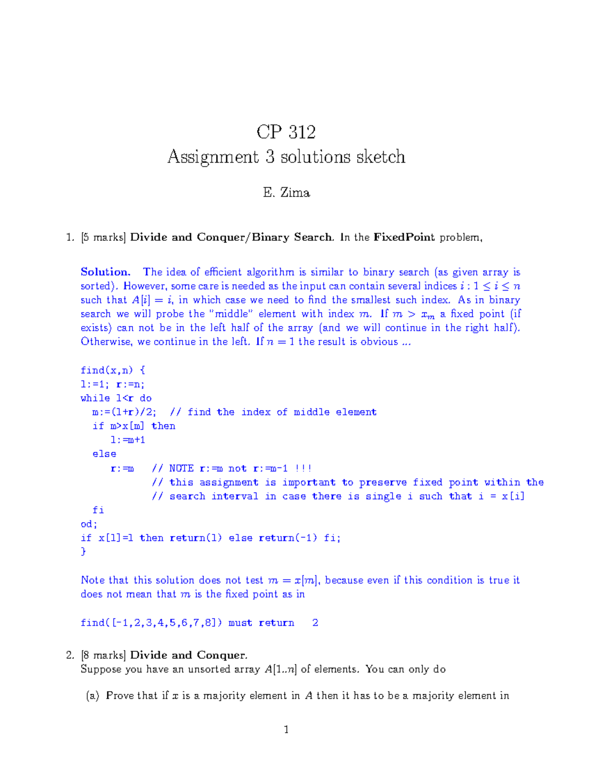 A3 sketch - Examples of questions for the third assignment. - CP 312 Assignment 3 solutions ...