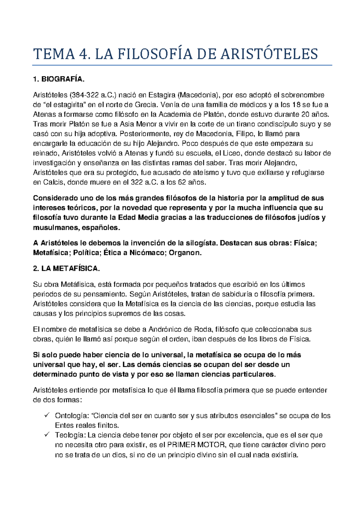 FilosofíA Aristó Teles PDF - TEMA 4. LA FILOSOFÍA DE ARISTÓTELES 1 ...