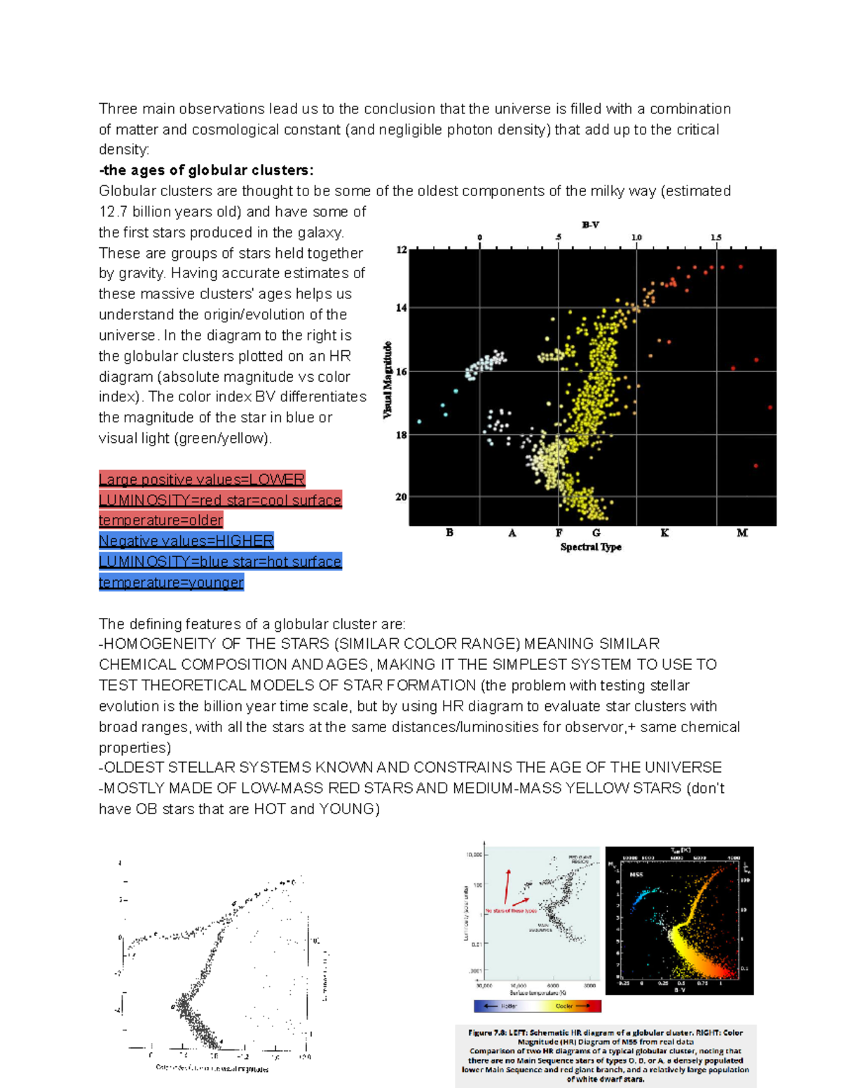 Critical Density: Globular Clusters, Luminosity, Spectral/Magnitude ...