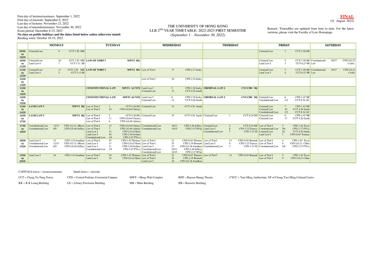 LLB Y2 Time Table 2022-23 - MONDAY TUESDAY WEDNESDAY THURSDAY FRIDAY ...