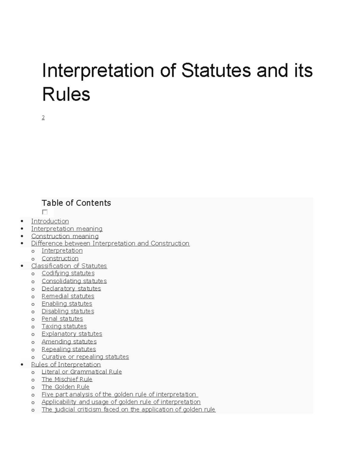 Interpretation of Statutes and its Rules - Interpretation of Statutes ...