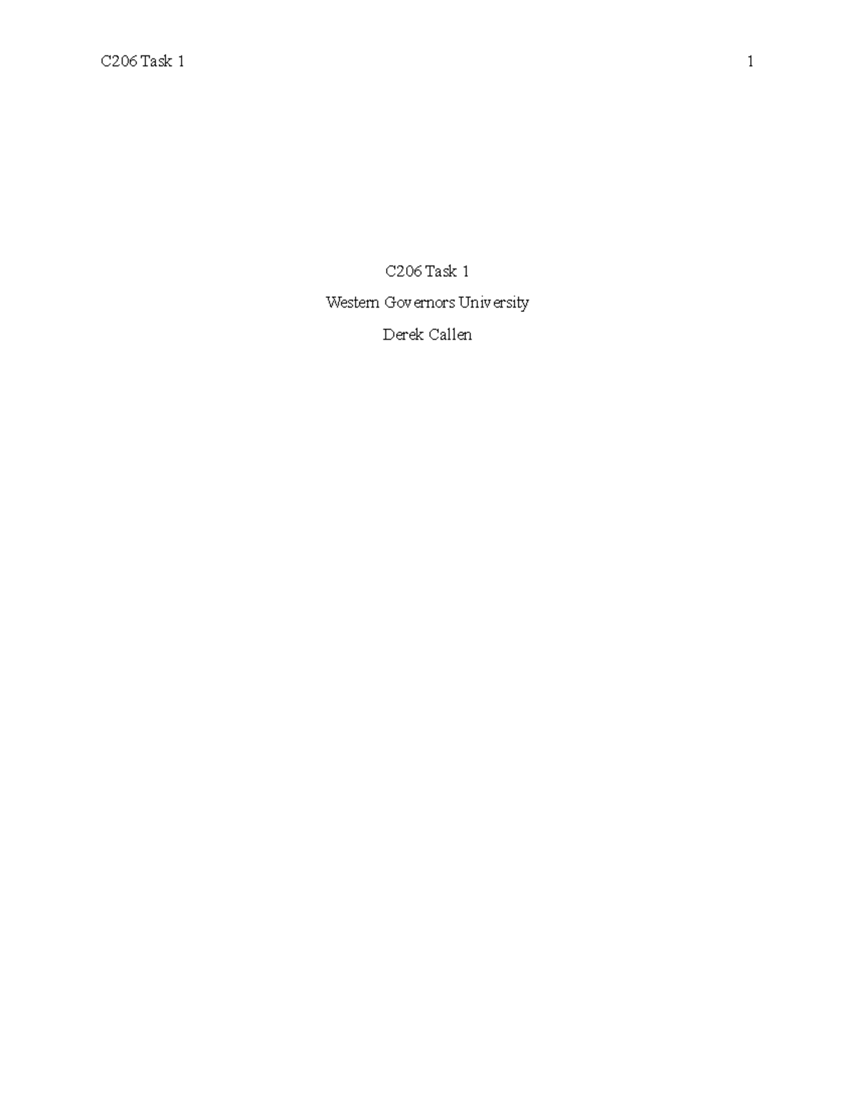 C206 Task 1 - C206 task one essay, passed - C206 Task 1 Western ...