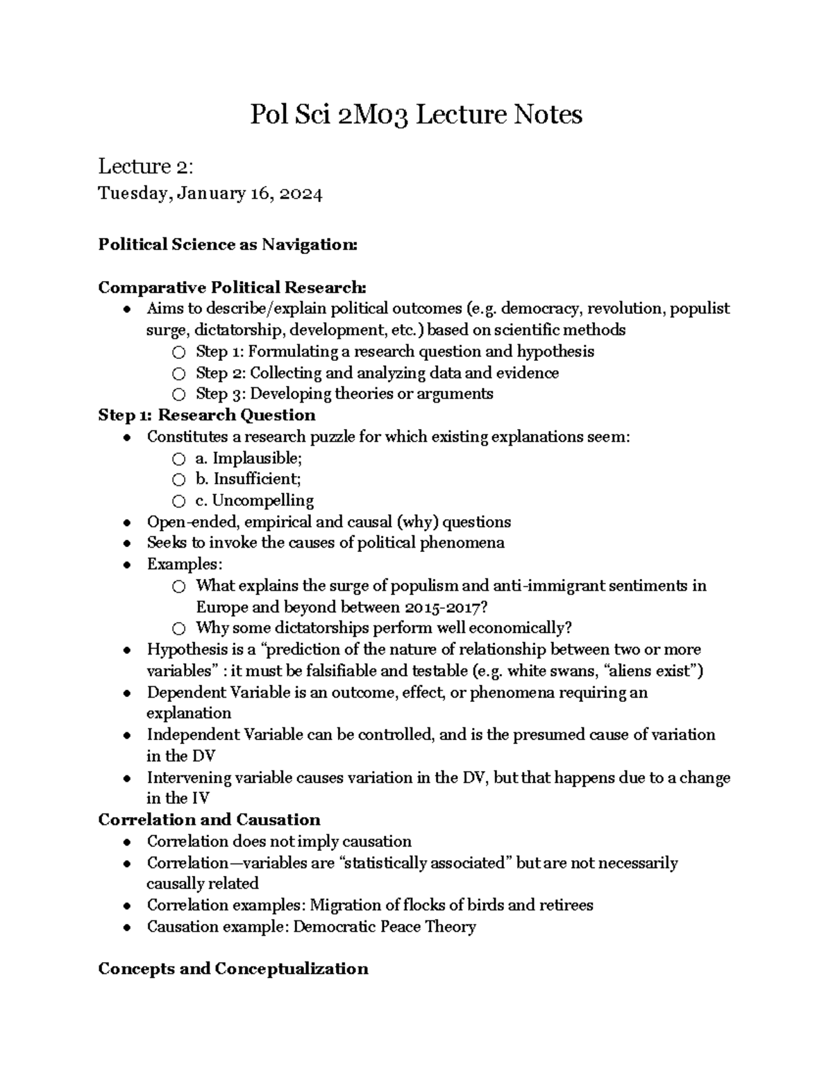Pol Sci 2m03 Lecture Notes Pol Sci 2m03 Lecture Notes Lecture 2 Tuesday January 16 2024