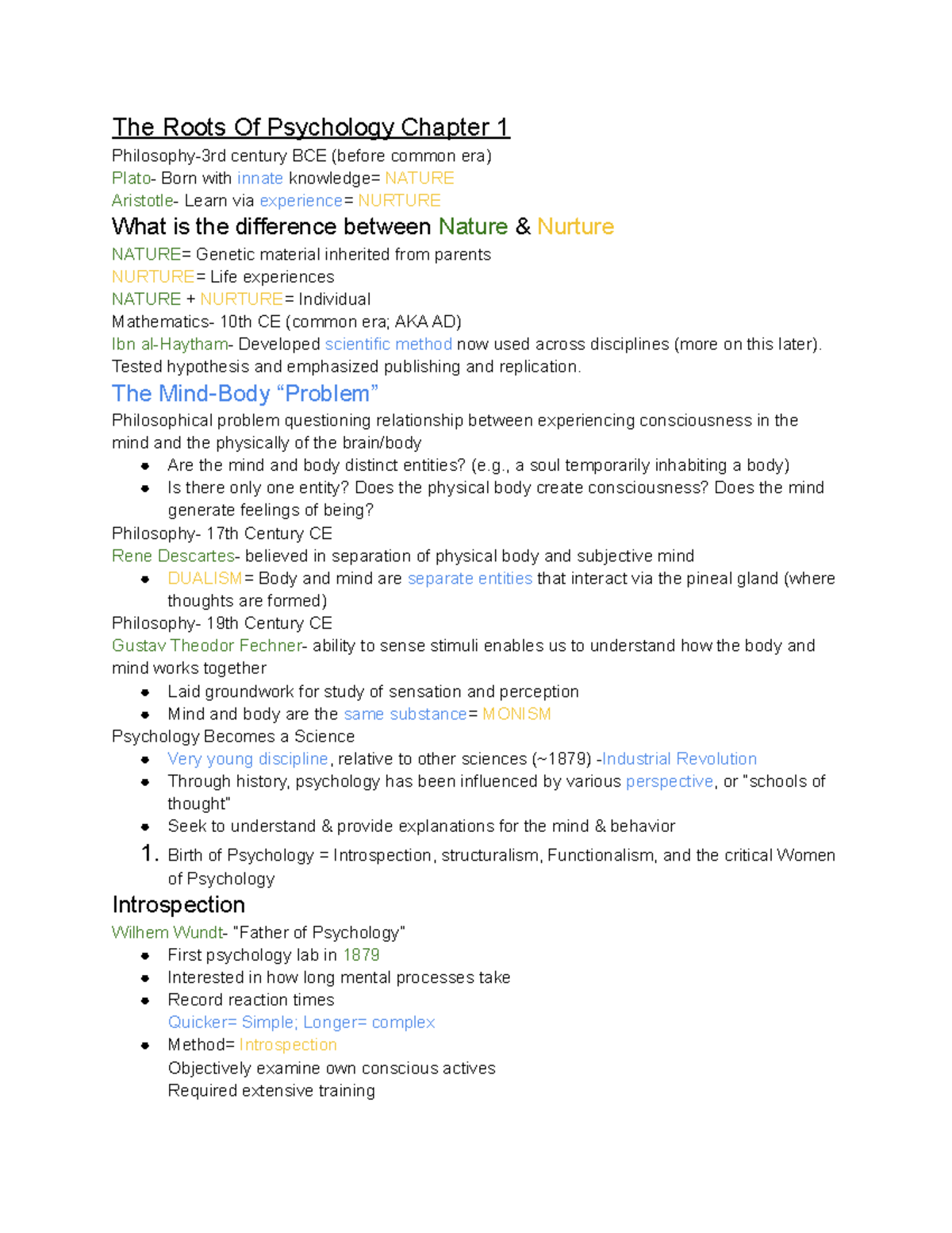 Psych notes - The Roots Of Psychology Chapter 1 Philosophy-3rd century ...