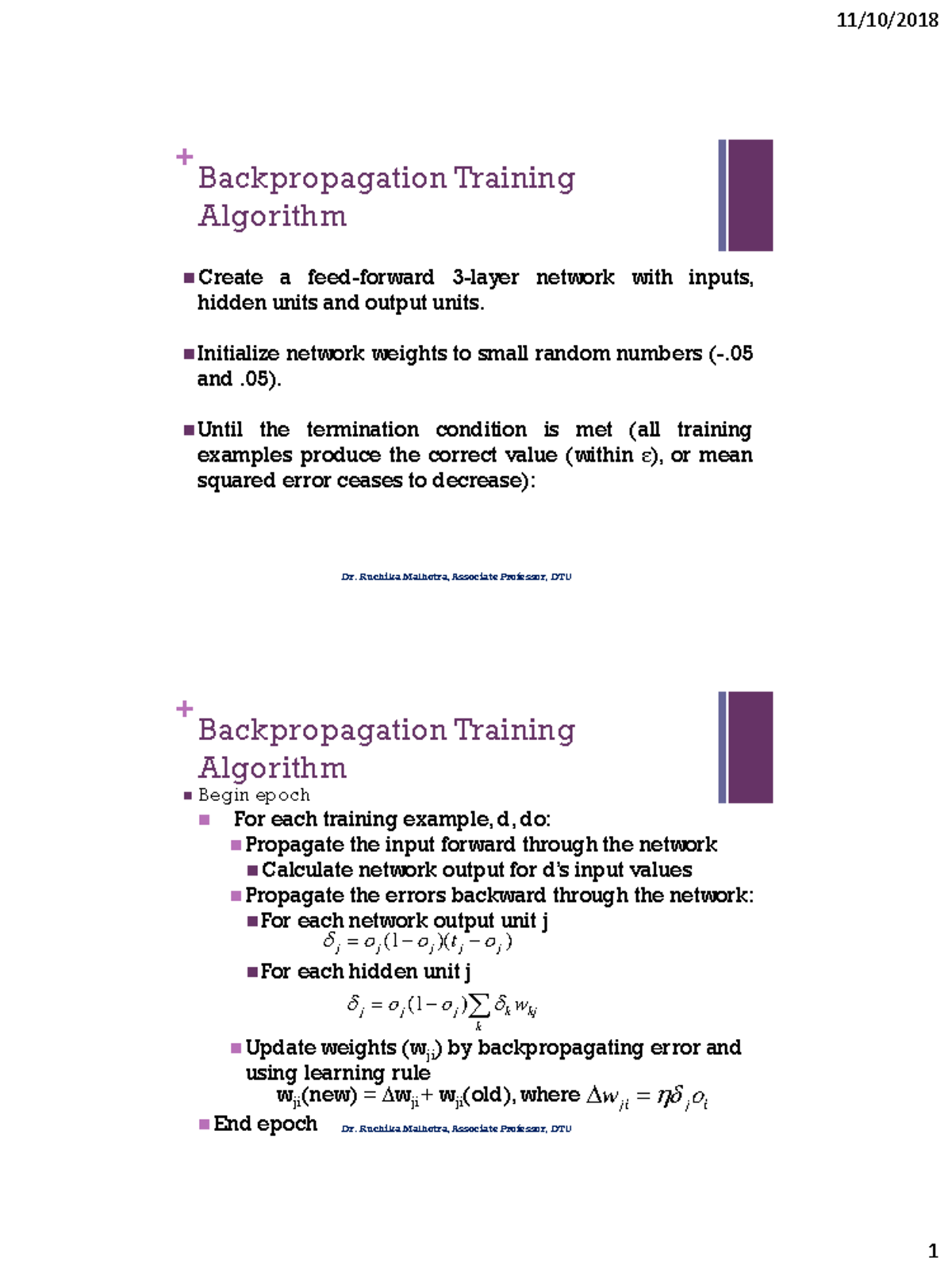 MLP Handout - + Dr. Ruchika Malhotra, Associate Professor, DTU ...