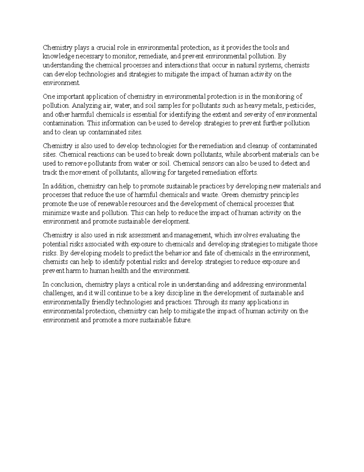 Chemistry role in environment - Chemistry plays a crucial role in ...