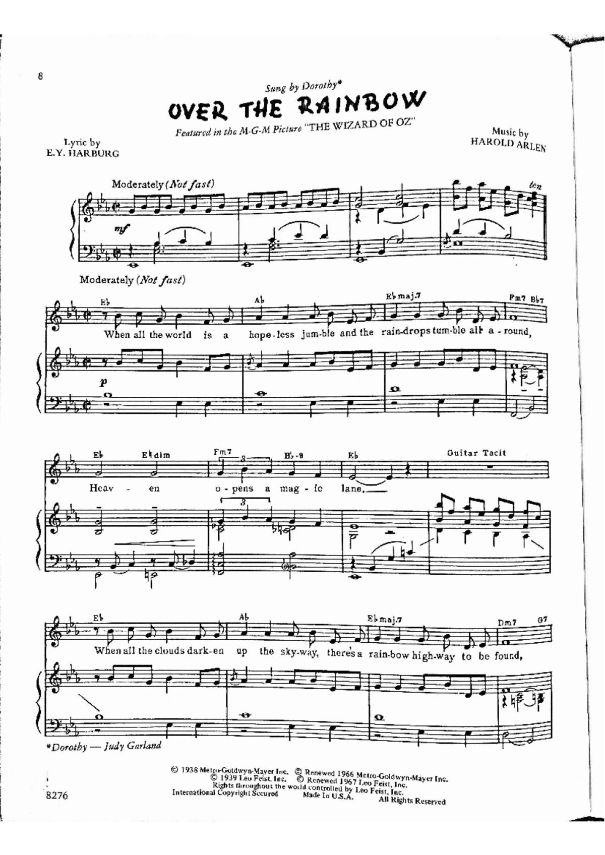 Somewhere over the rainbow sheet music 2 - 8 Sung OVER THE RAINBOW ...