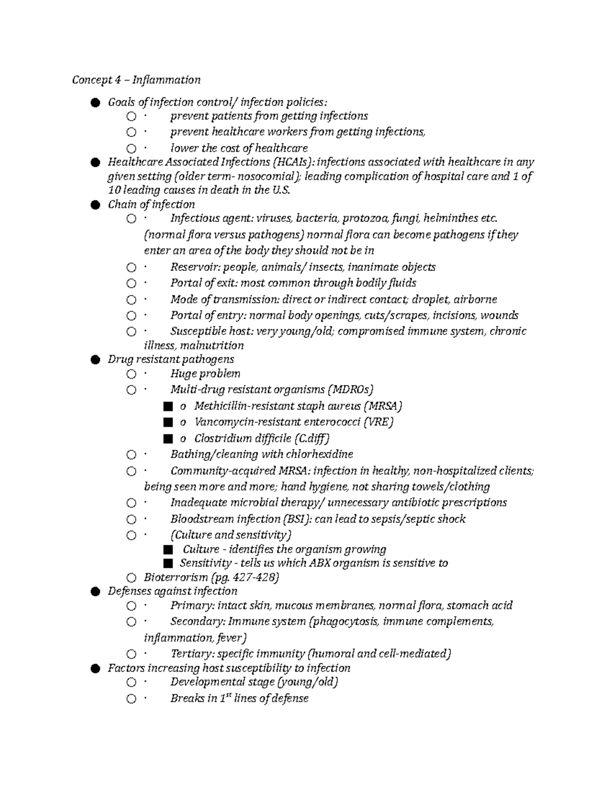 Concept 4 - inflammation - Concept 4 – Inflammation Goals of infection ...