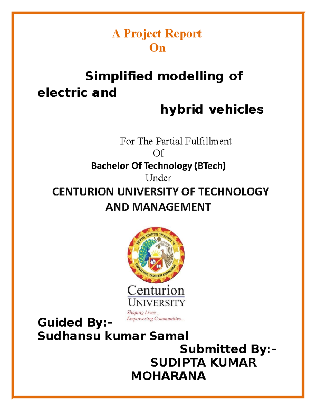 Project Report Dymola - cutm - A Project Report On Simplified modelling of electric and hybrid ...