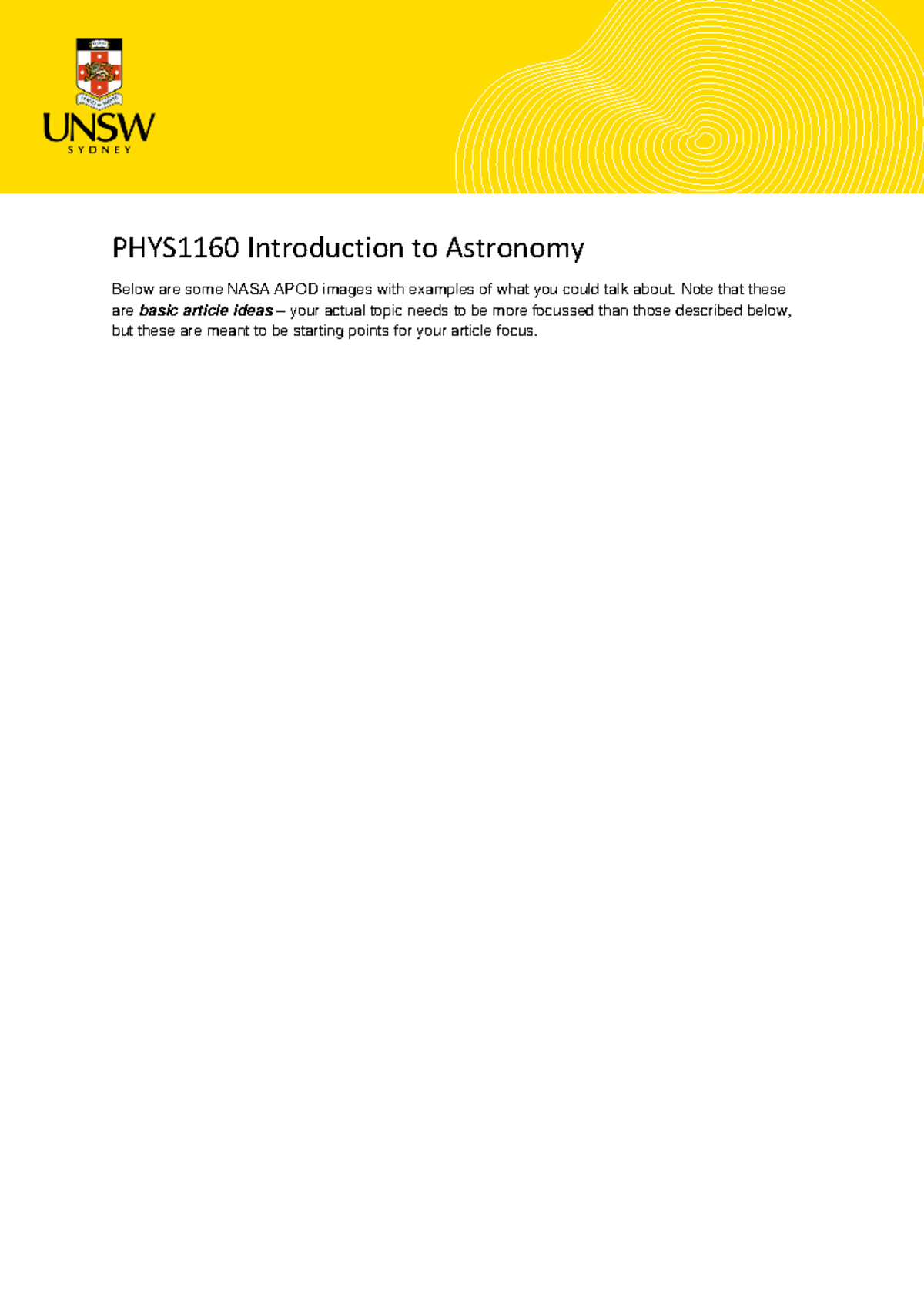 1160 Image examples final - PHYS1160 Introduction to Astronomy Below ...