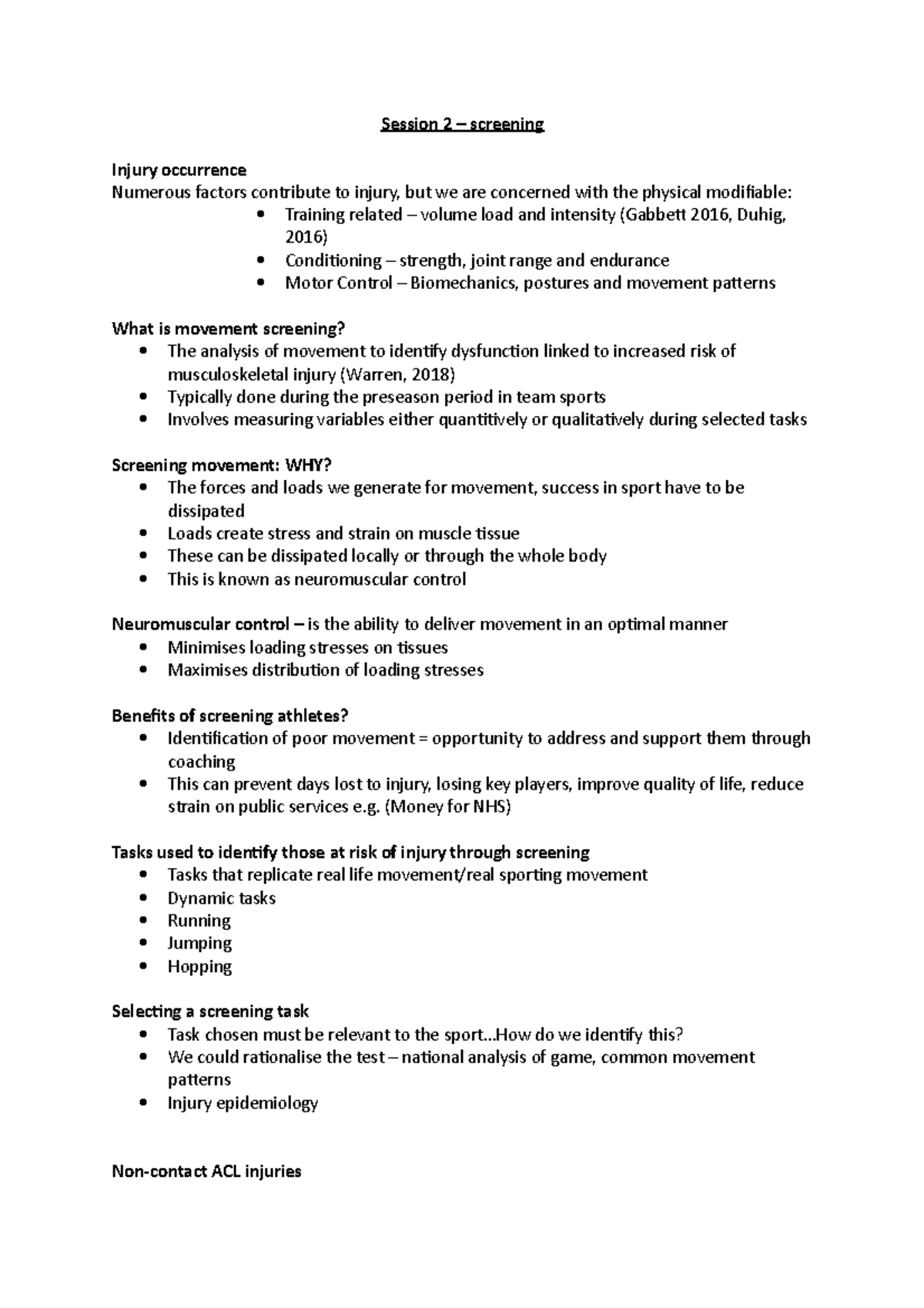 Session 2 - screening - Notes - Session 2 – screening Injury occurrence ...