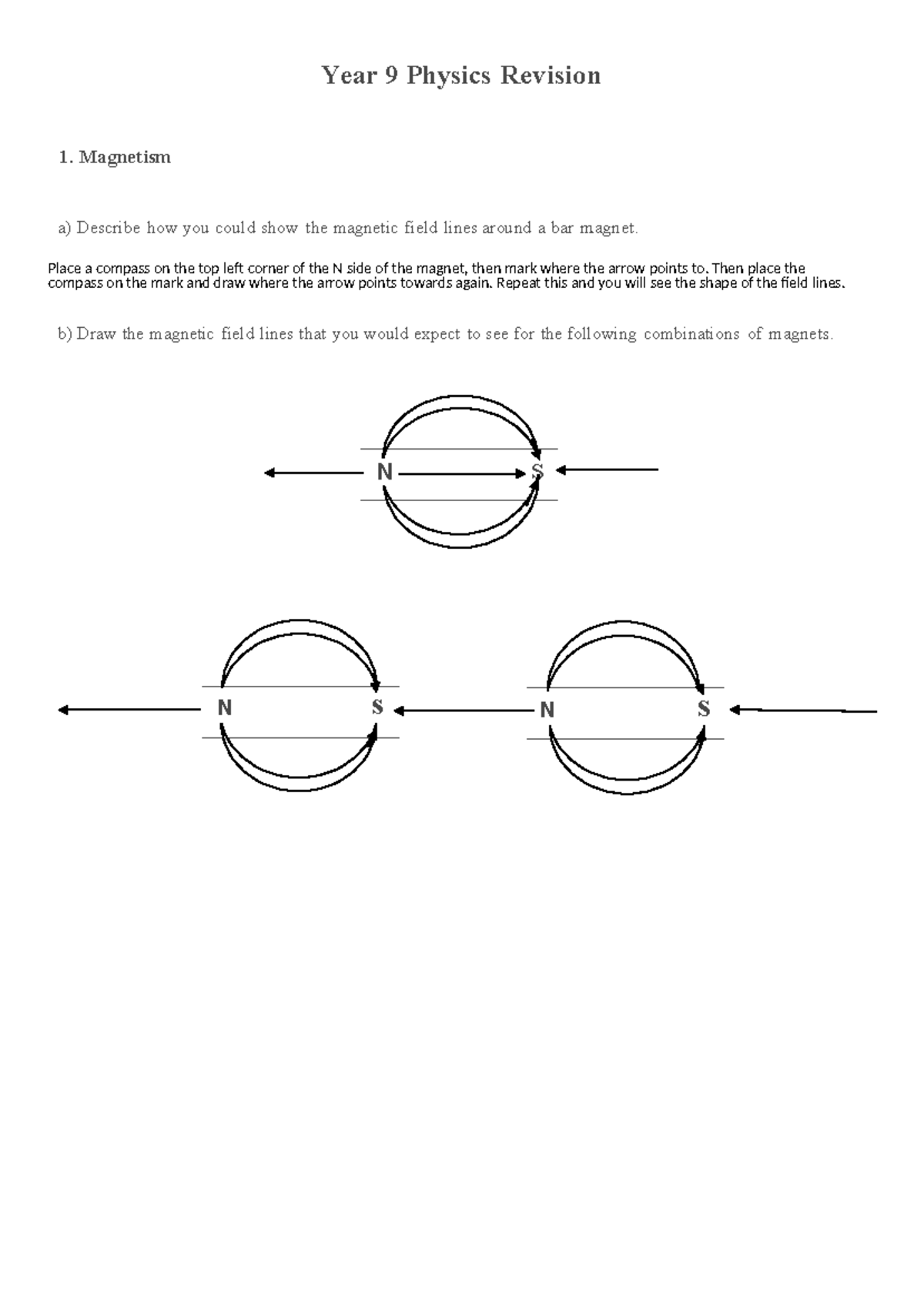Revision questions physics - Year 9 Physics Revision Magnetism a ...